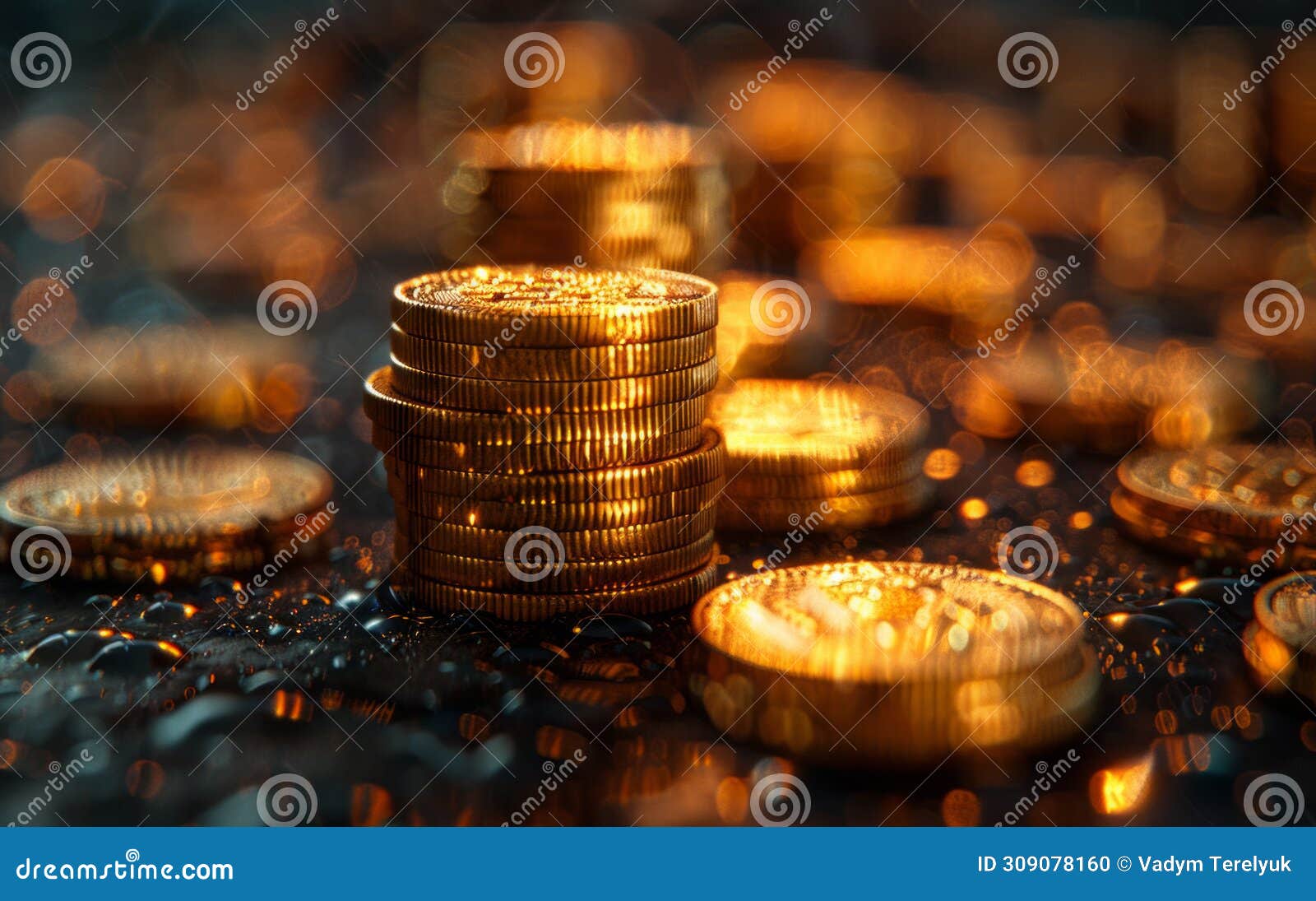 Gold Coins are Falling Down on the Floor. Stock Photo - Image of ...