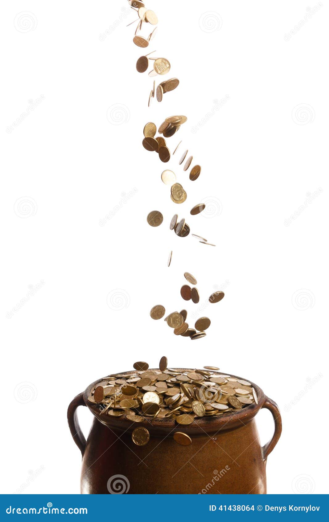 Gold Coins Falling in the Vintage Pot Stock Photo - Image of metal ...