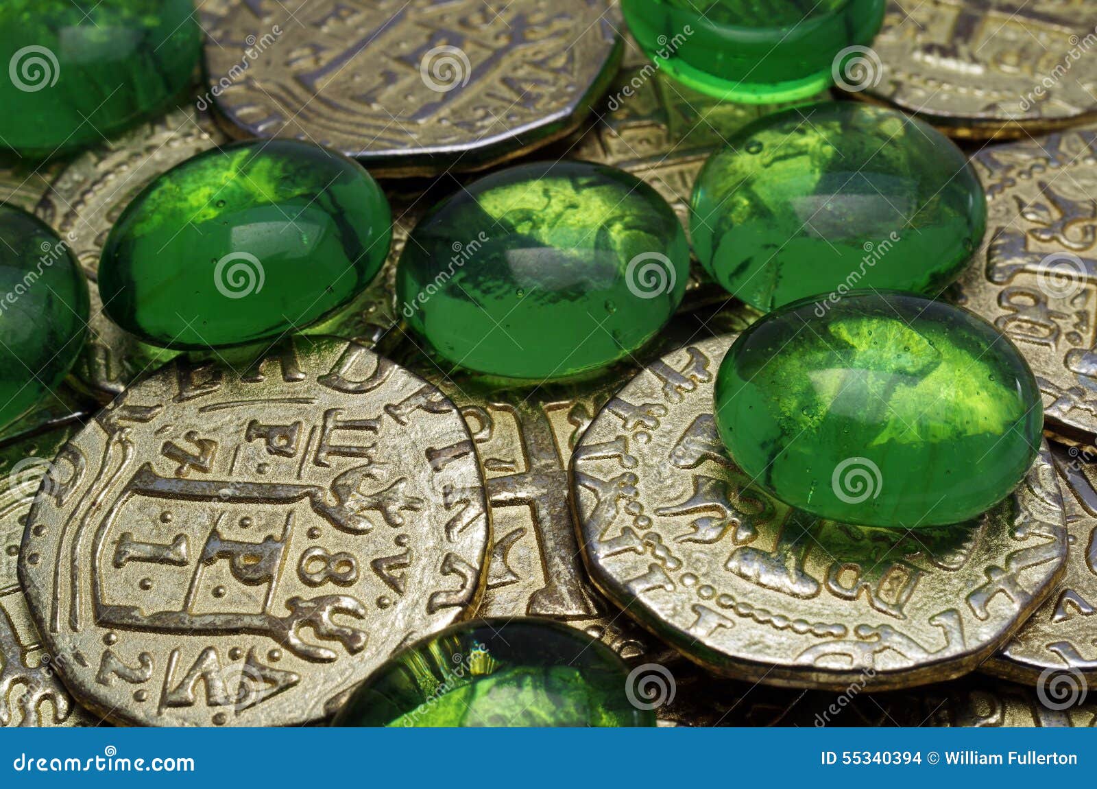 Gold Coins and Gemstones stock photo. Image of glint - 55340394
