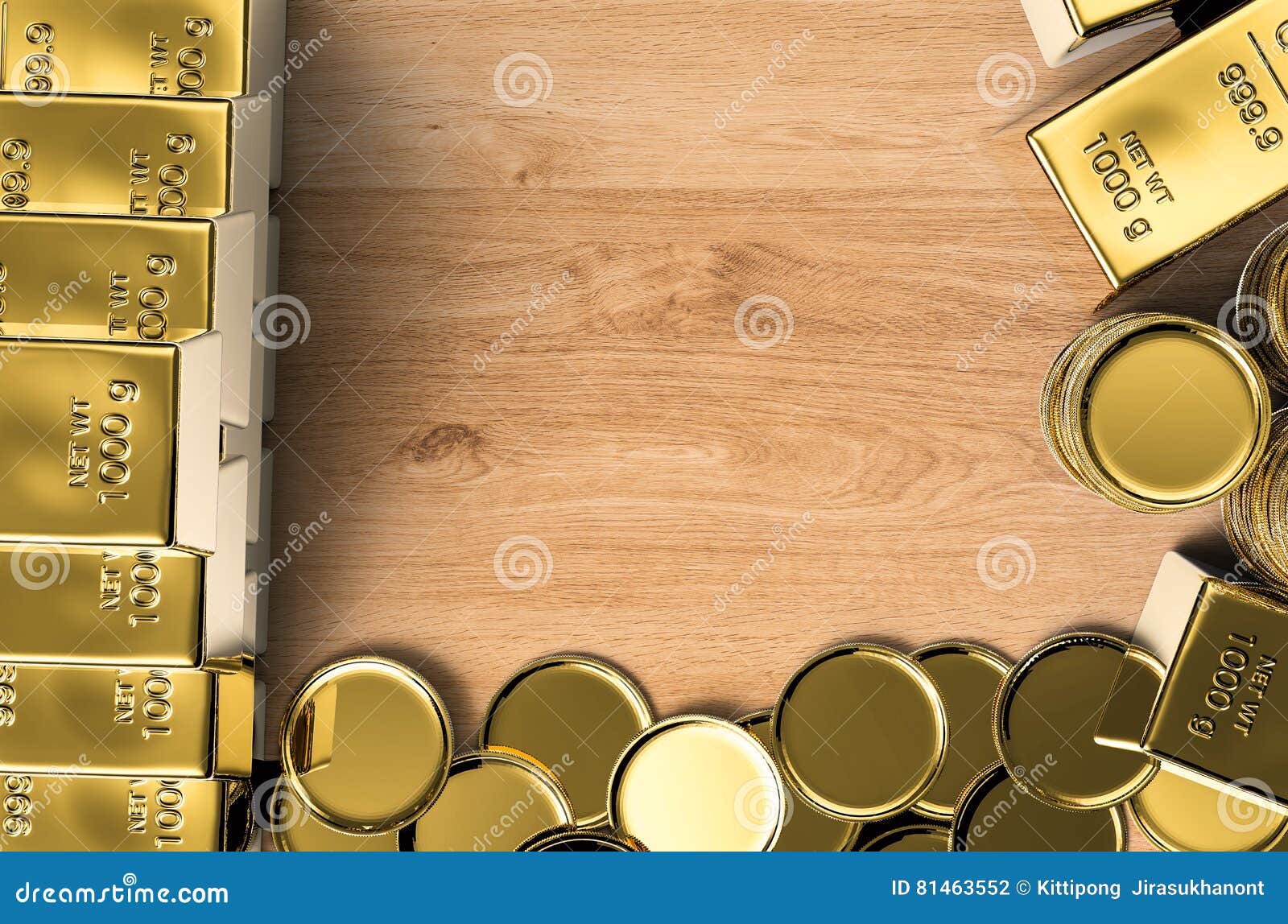 Gold coins and gold bars stock illustration. Illustration of coin ...