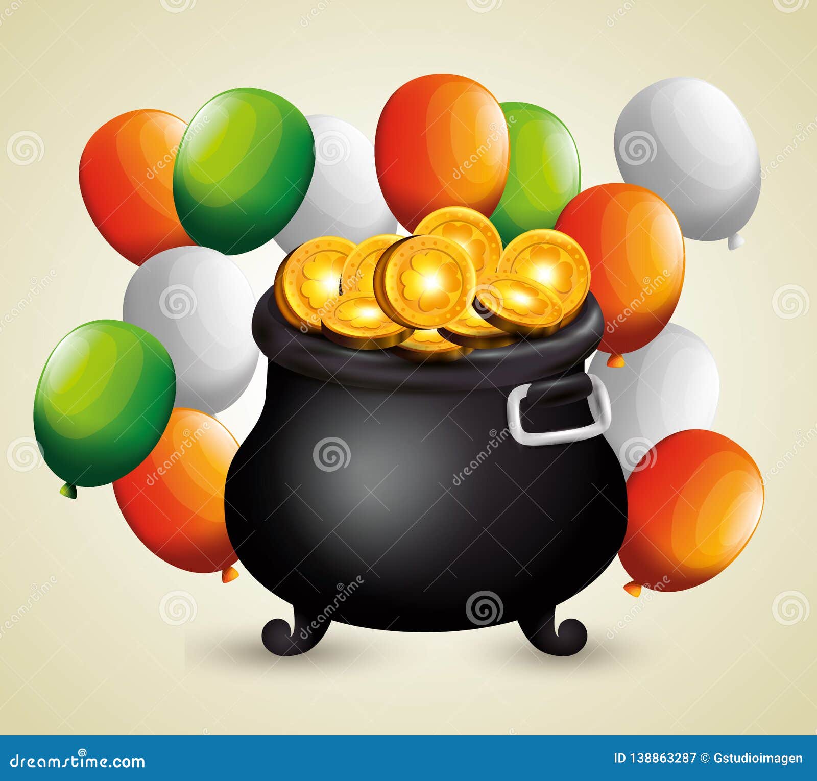 Gold Coins Inside Cauldron and Balloons To Event Stock Vector ...