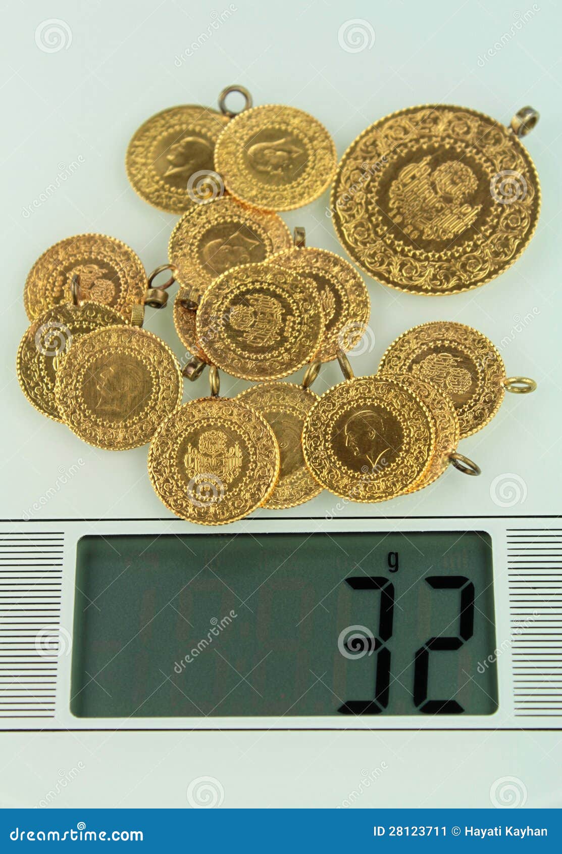 Gold Coins on a Jewelery Scale Stock Image - Image of open, coin: 28123711