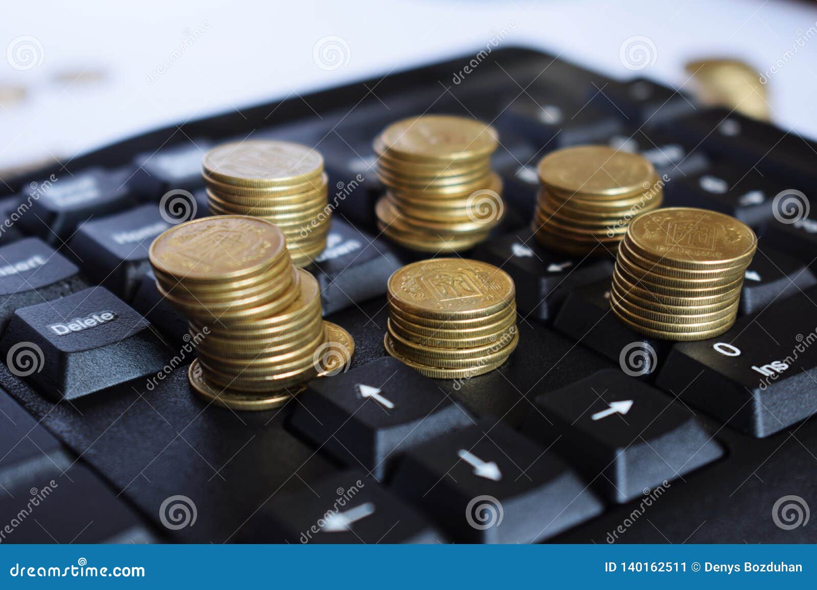 Gold Coins on the Keyboard, Business Concept Editorial Photo - Image of ...