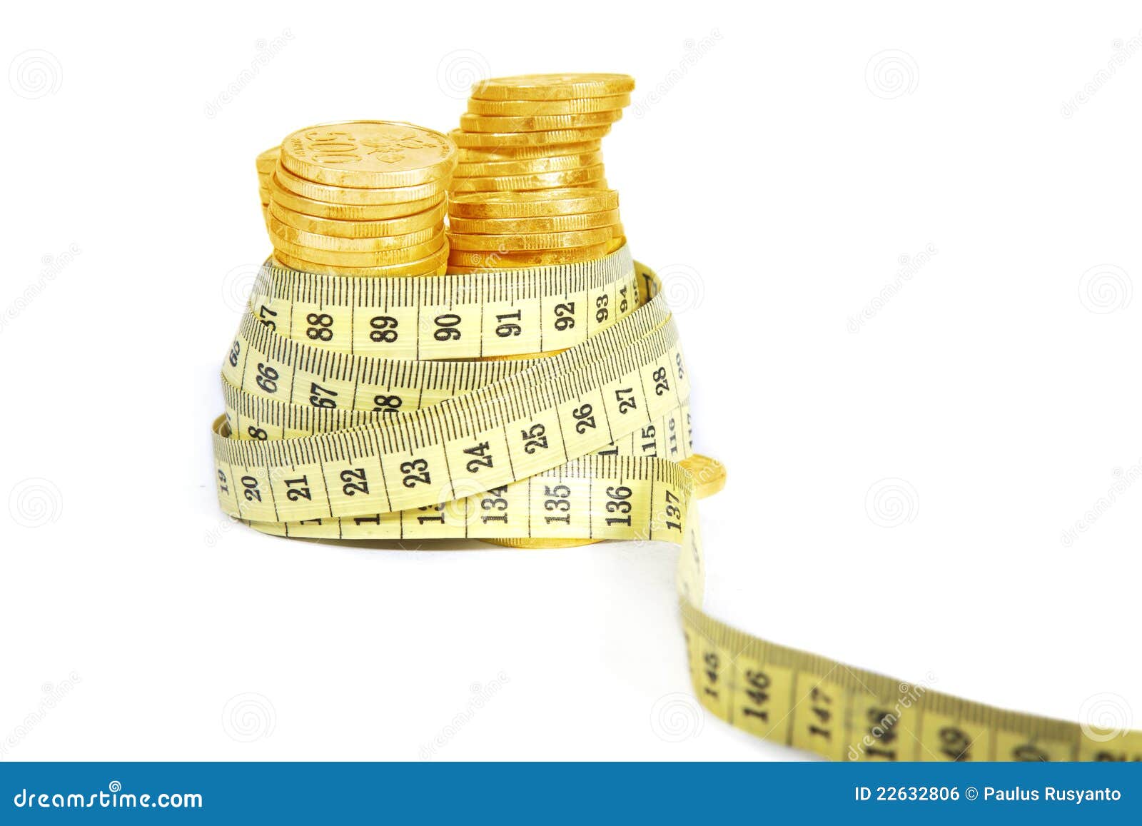 Gold Coins with Measurement Tape Stock Photo - Image of measuring ...