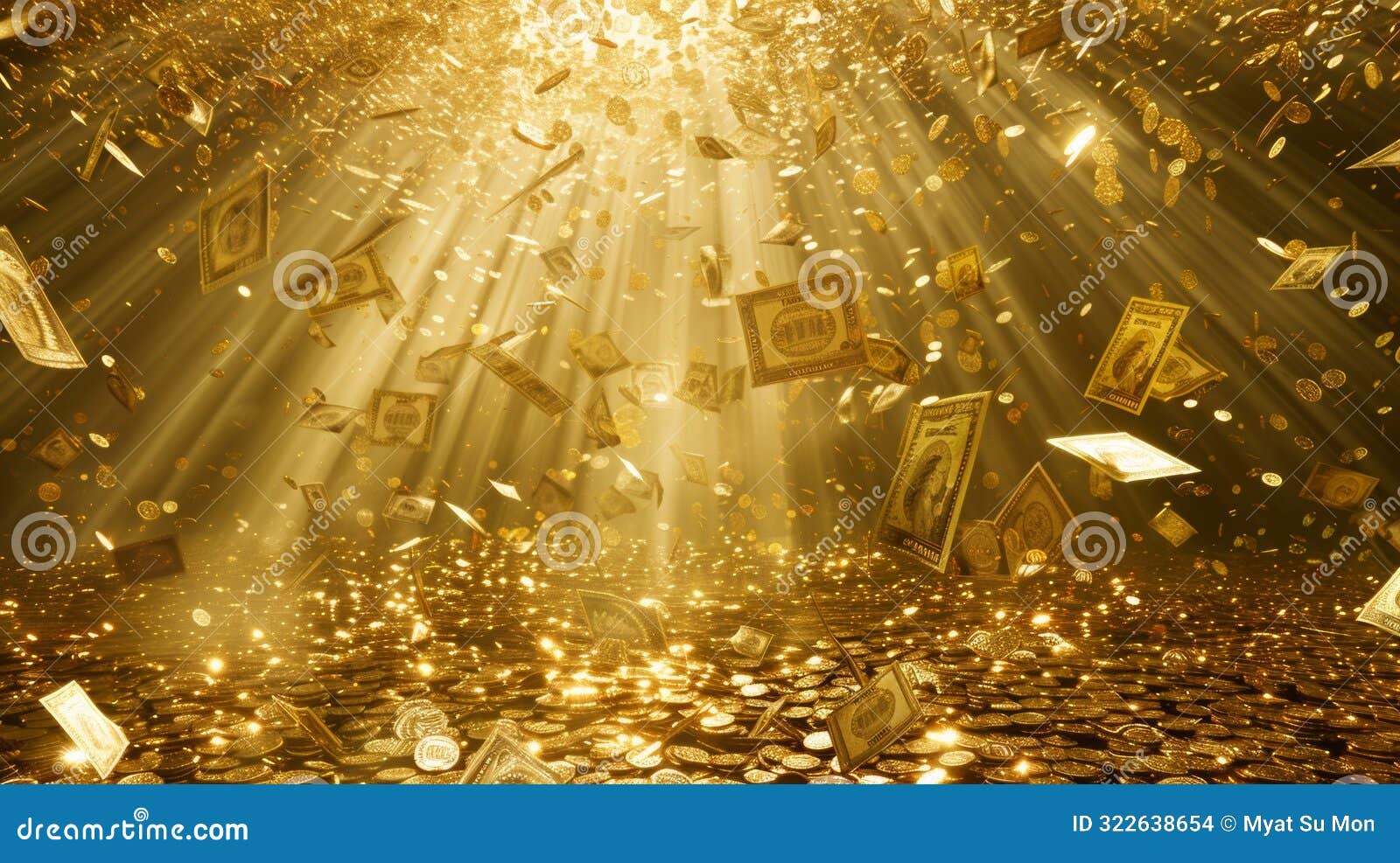 Gold Coins and Money Dropping from the Sky Stock Illustration ...