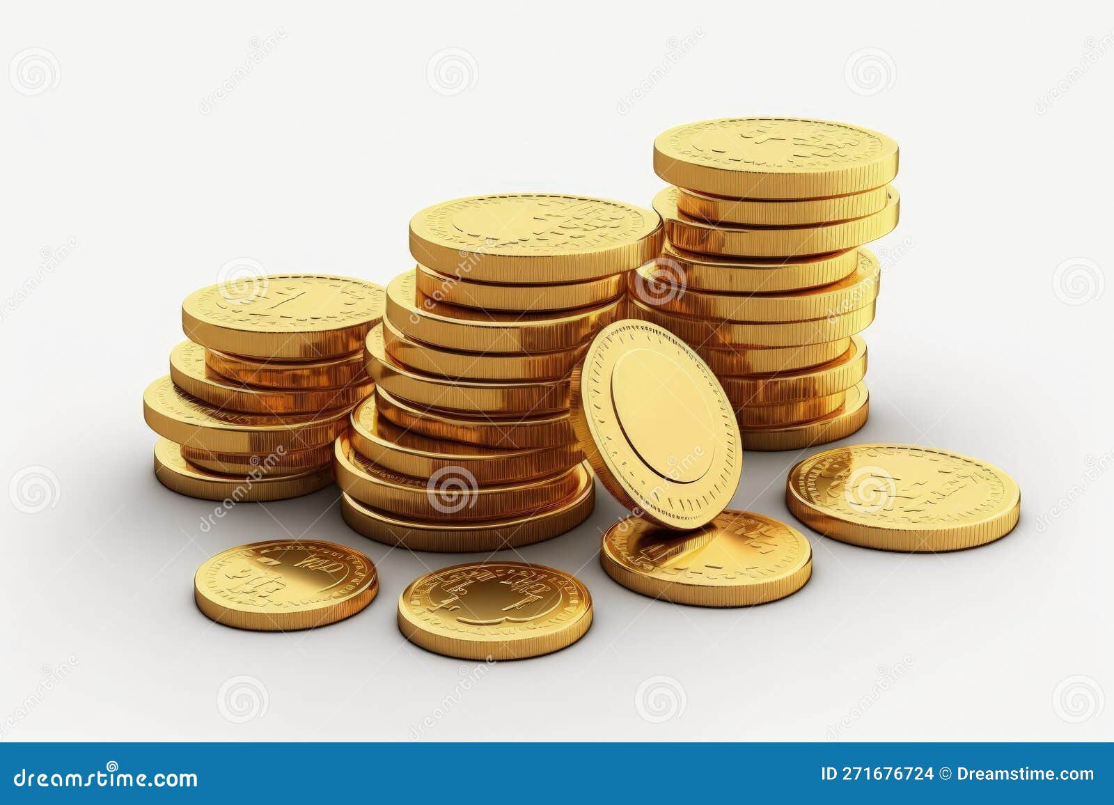 The Gold Coins are Piled Up Against a White Background Stock ...