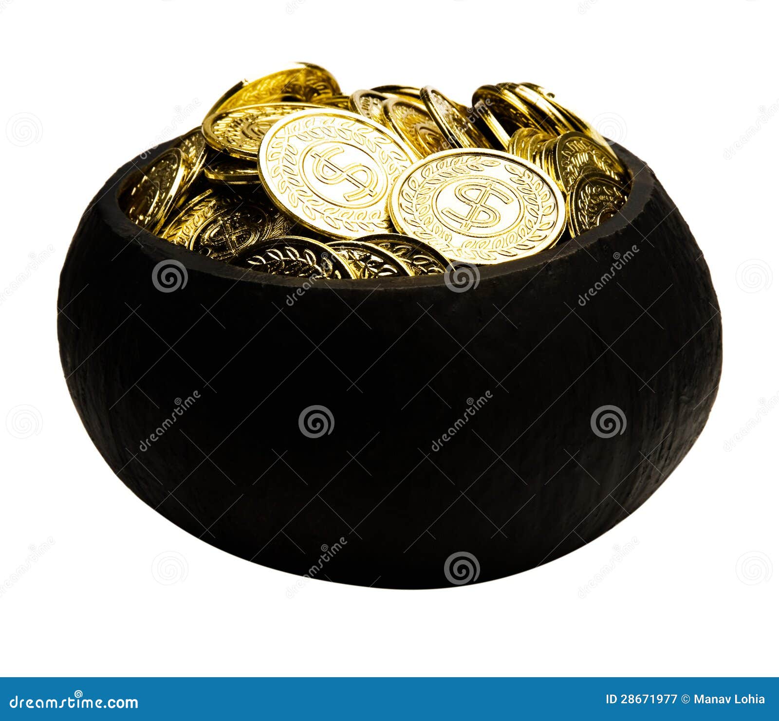 Gold coins in pot stock image. Image of shadow, isolated - 28671977