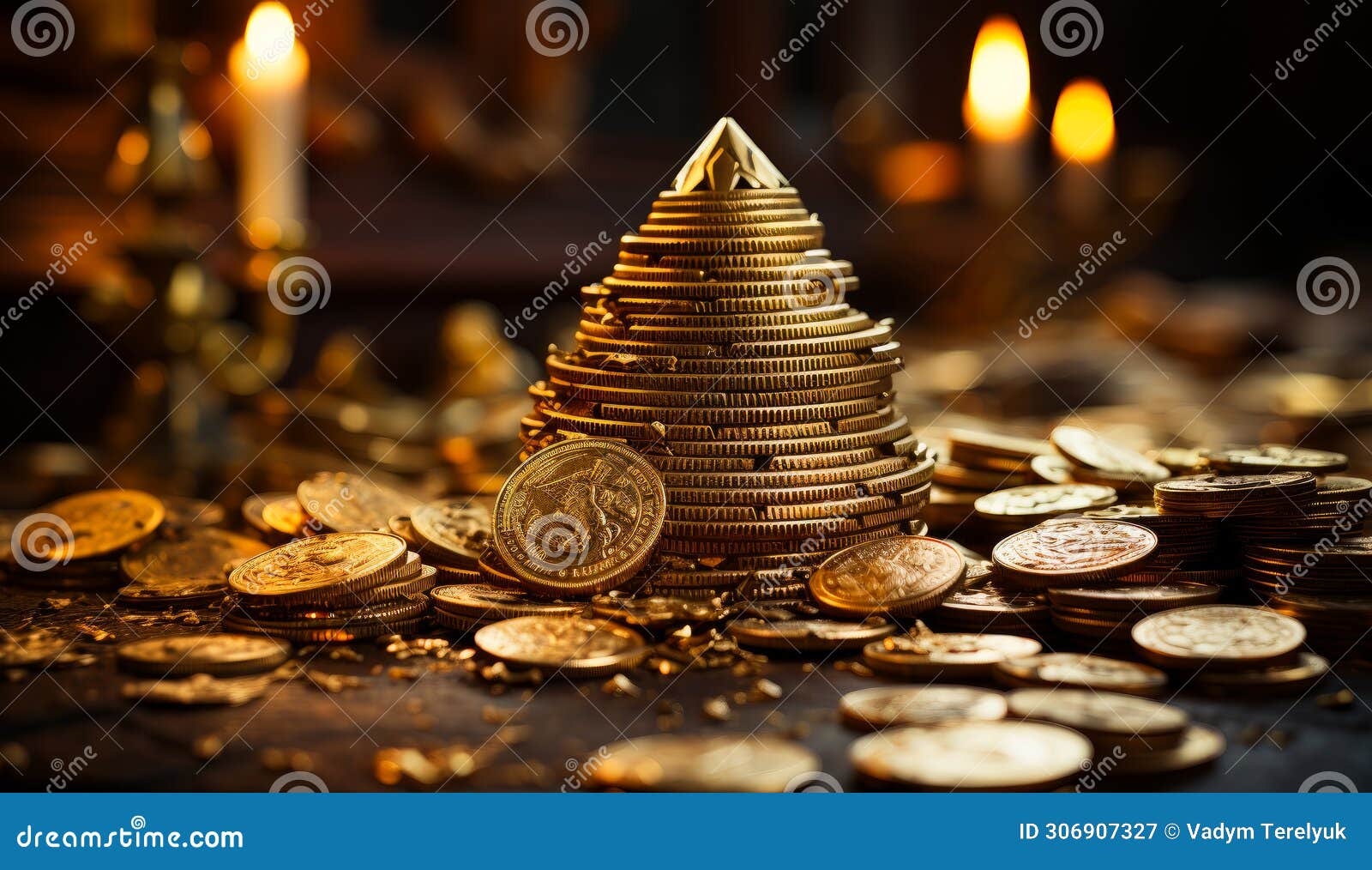 Gold Coins in a Pyramid. a Small Christmas Tree Made Out of Gold Coins ...