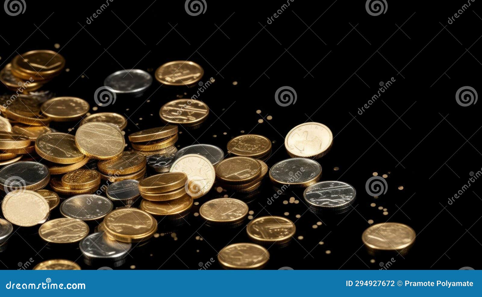Gold Coins Raining on Black Background Stock Photo - Image of ...