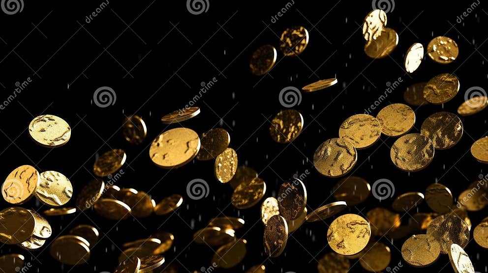 Gold Coins Raining on Black Background Stock Photo - Image of falling ...