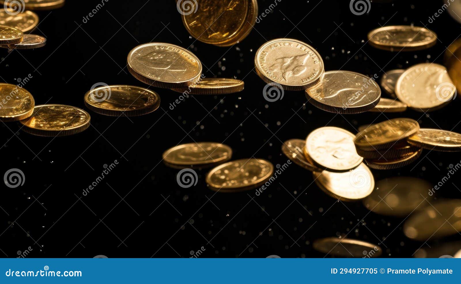 Gold Coins Raining on Black Background Stock Image - Image of bank ...