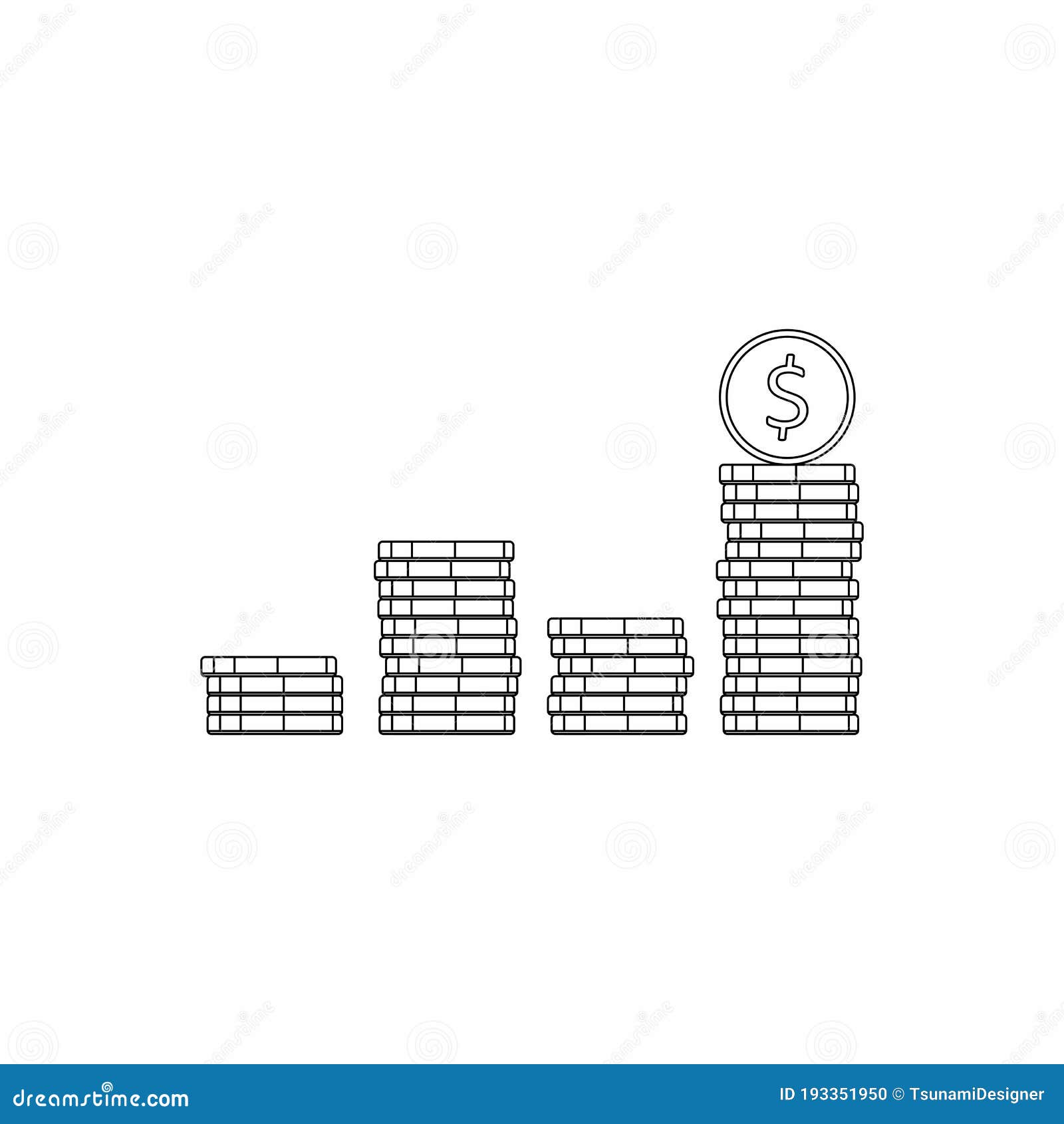 Gold Coins Stack Black Outline Icon Vector Isolated Stock Vector ...