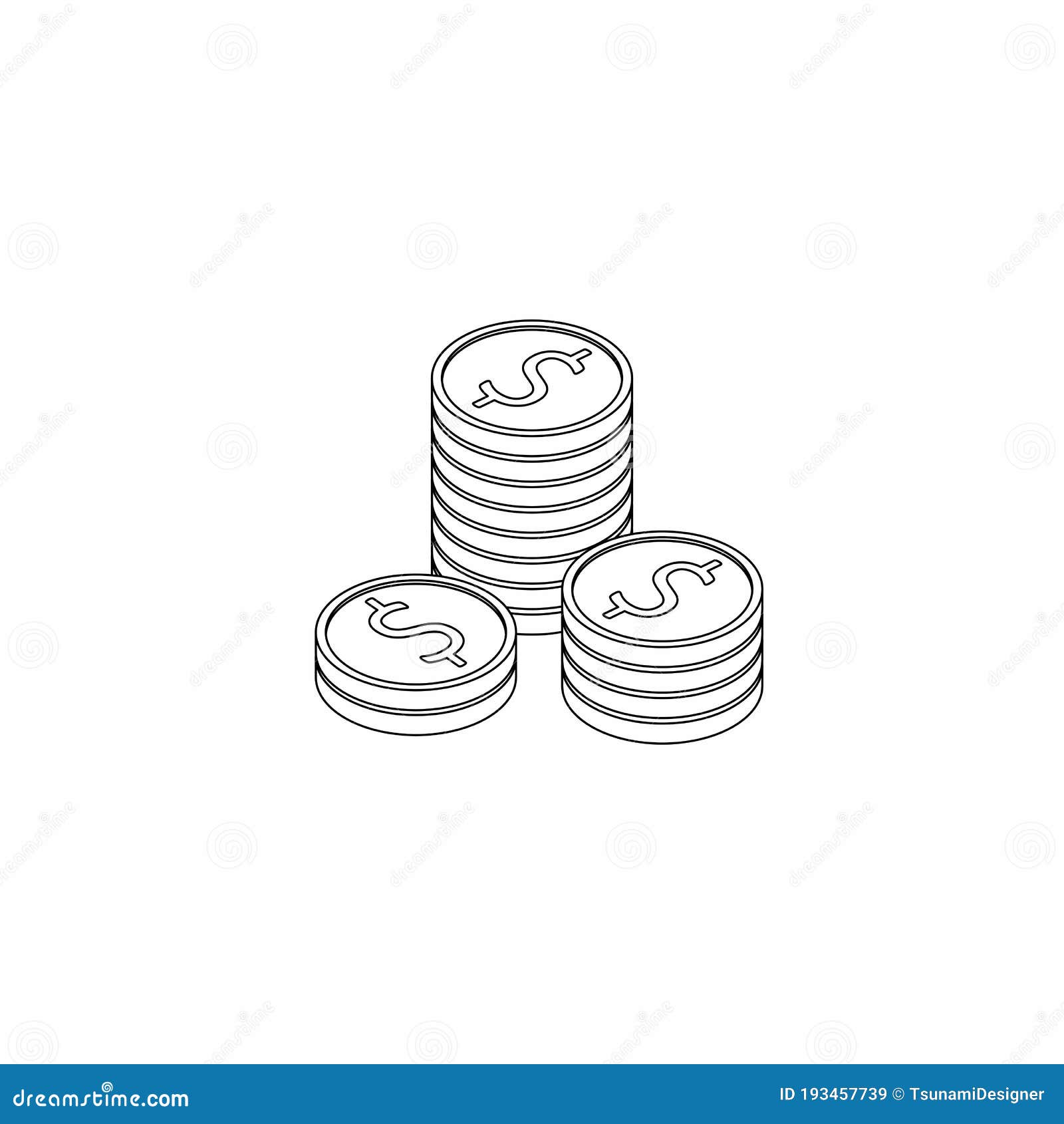Gold Coins Stack Black Outline Icon Vector Isometric Stock Vector ...