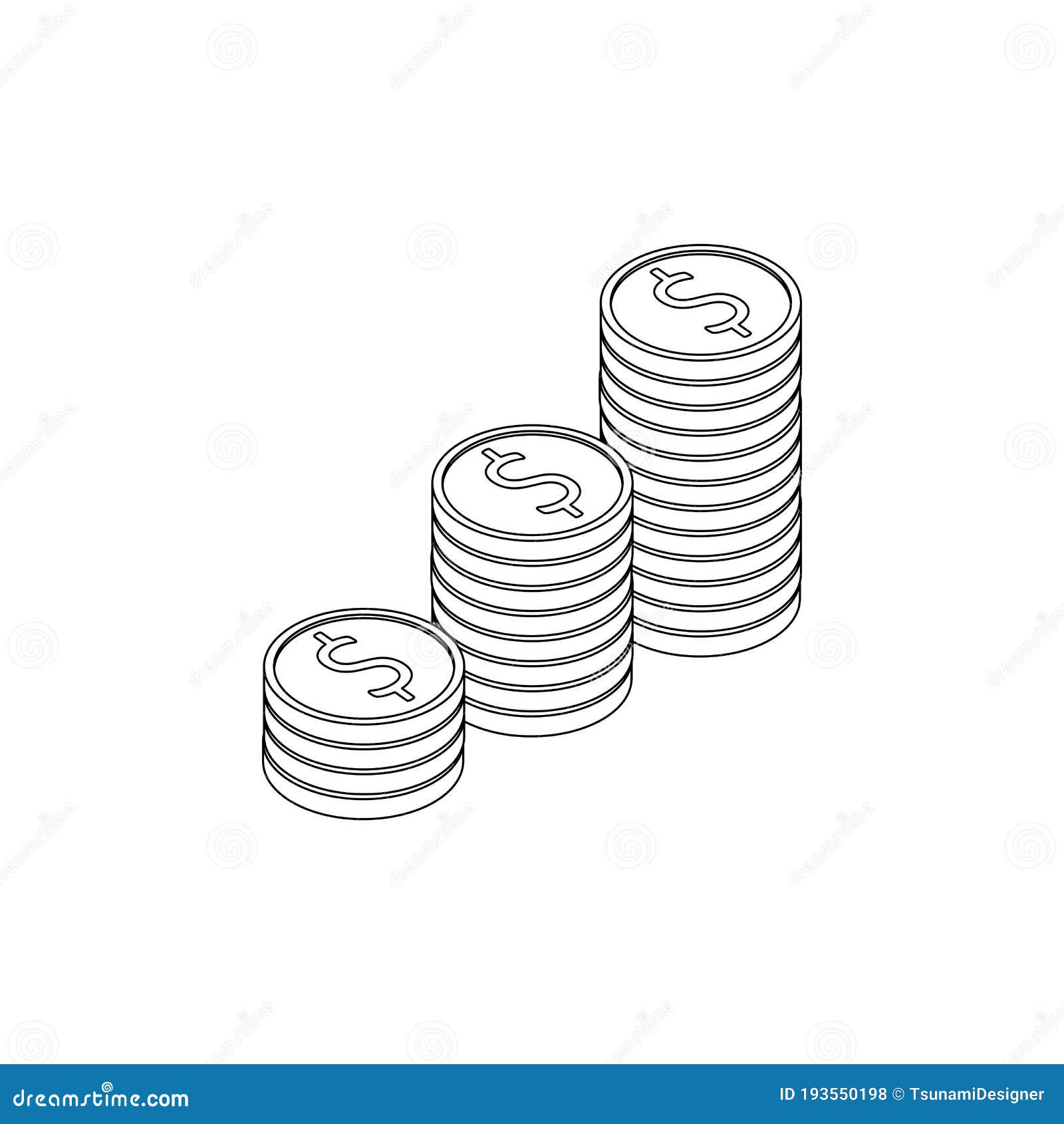 Gold Coins Stack Black Outline Icon Vector Isometric Stock Vector ...