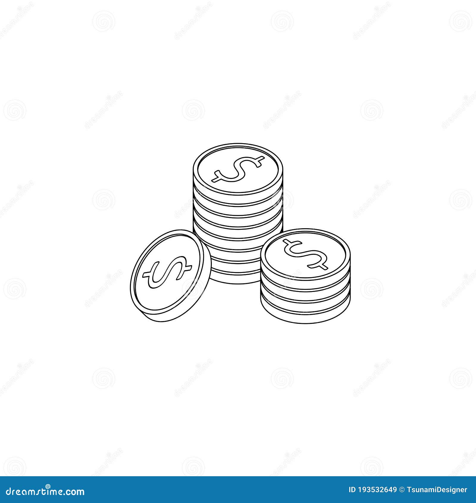 Gold Coins Stack Black Outline Icon Vector Isometric Stock Vector ...