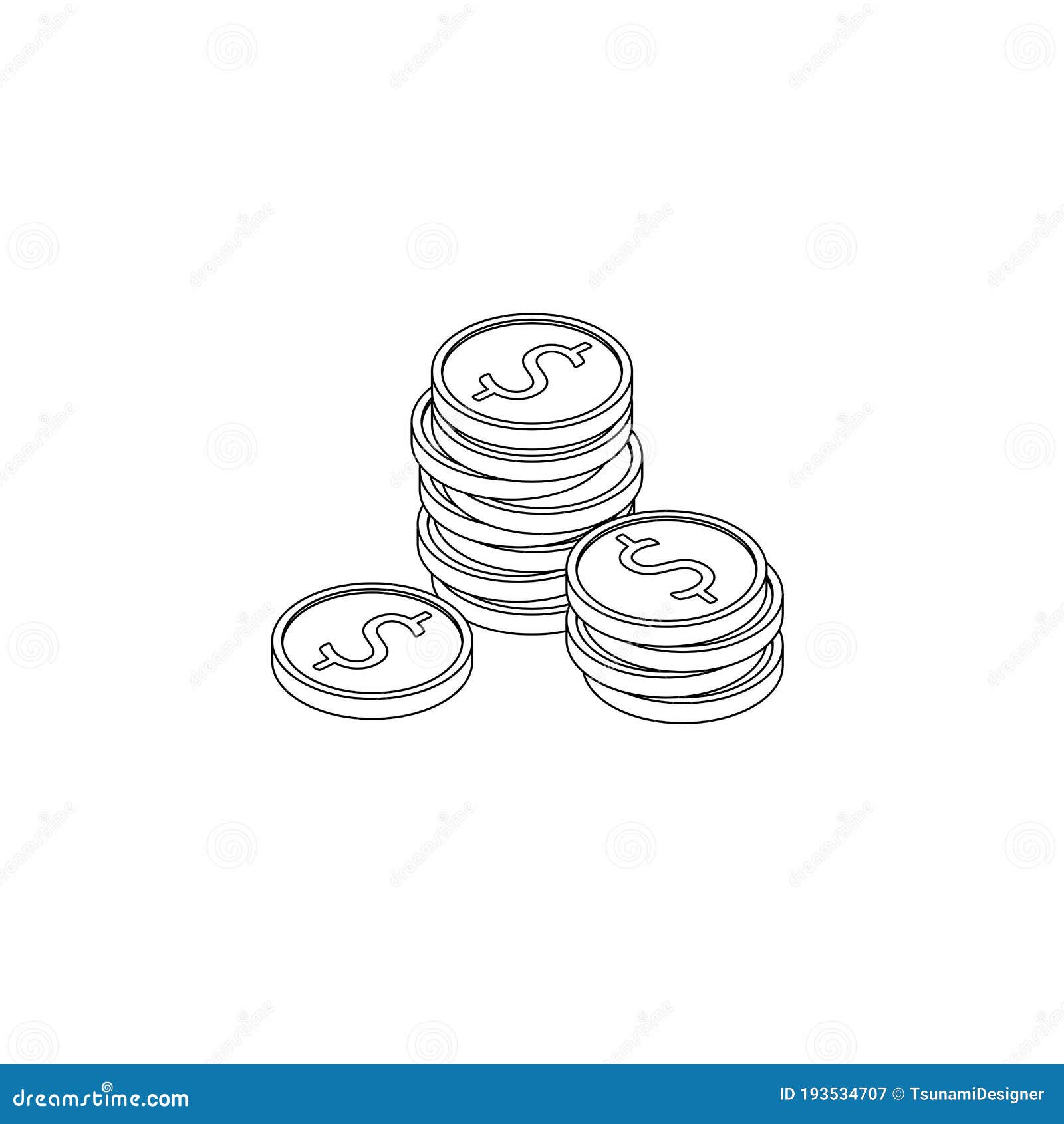 Gold Coins Stack Black Outline Icon Vector Isometric Stock Illustration ...
