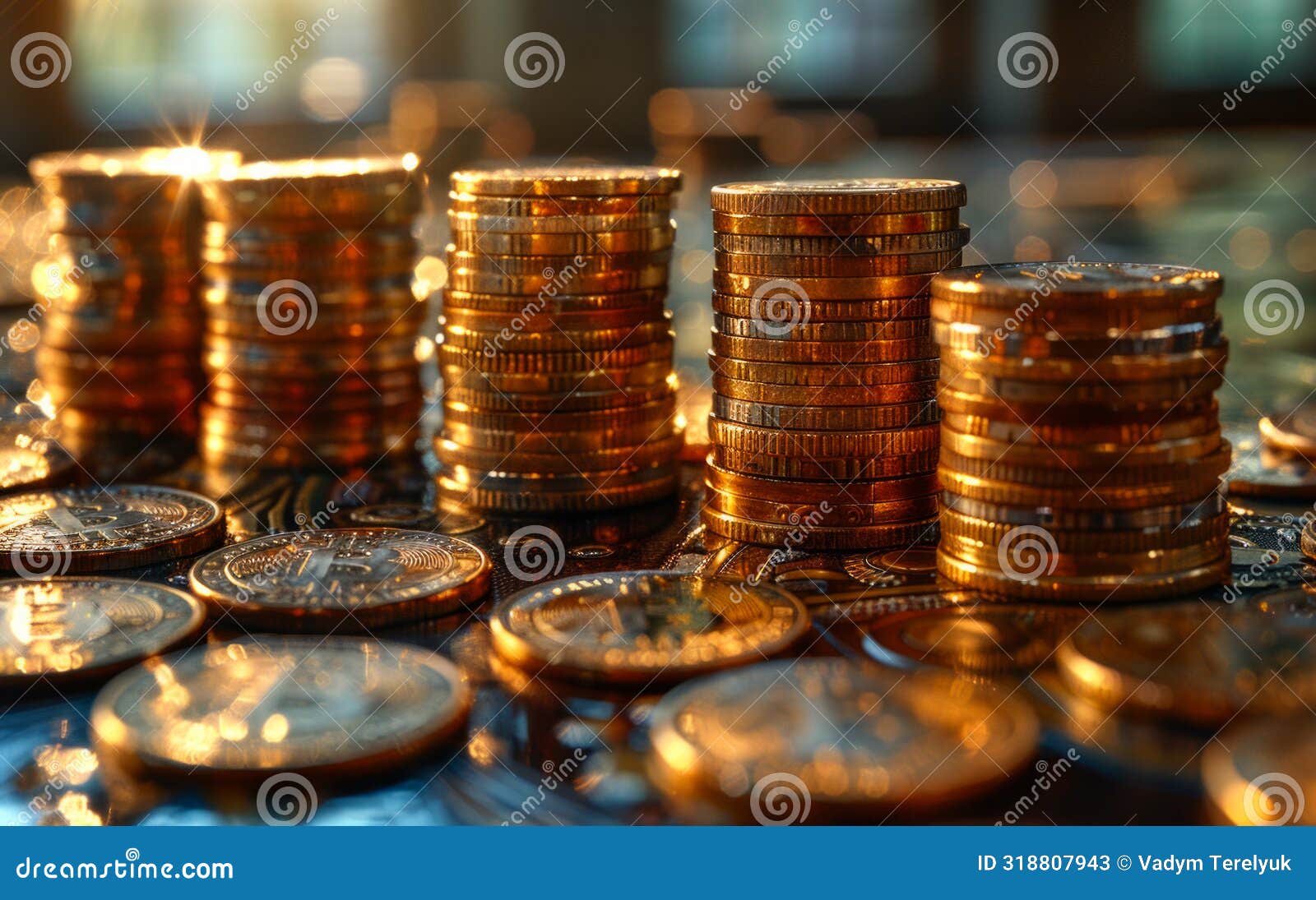 Gold Coins are Stacked on Each Other in Different Positions. Stock ...