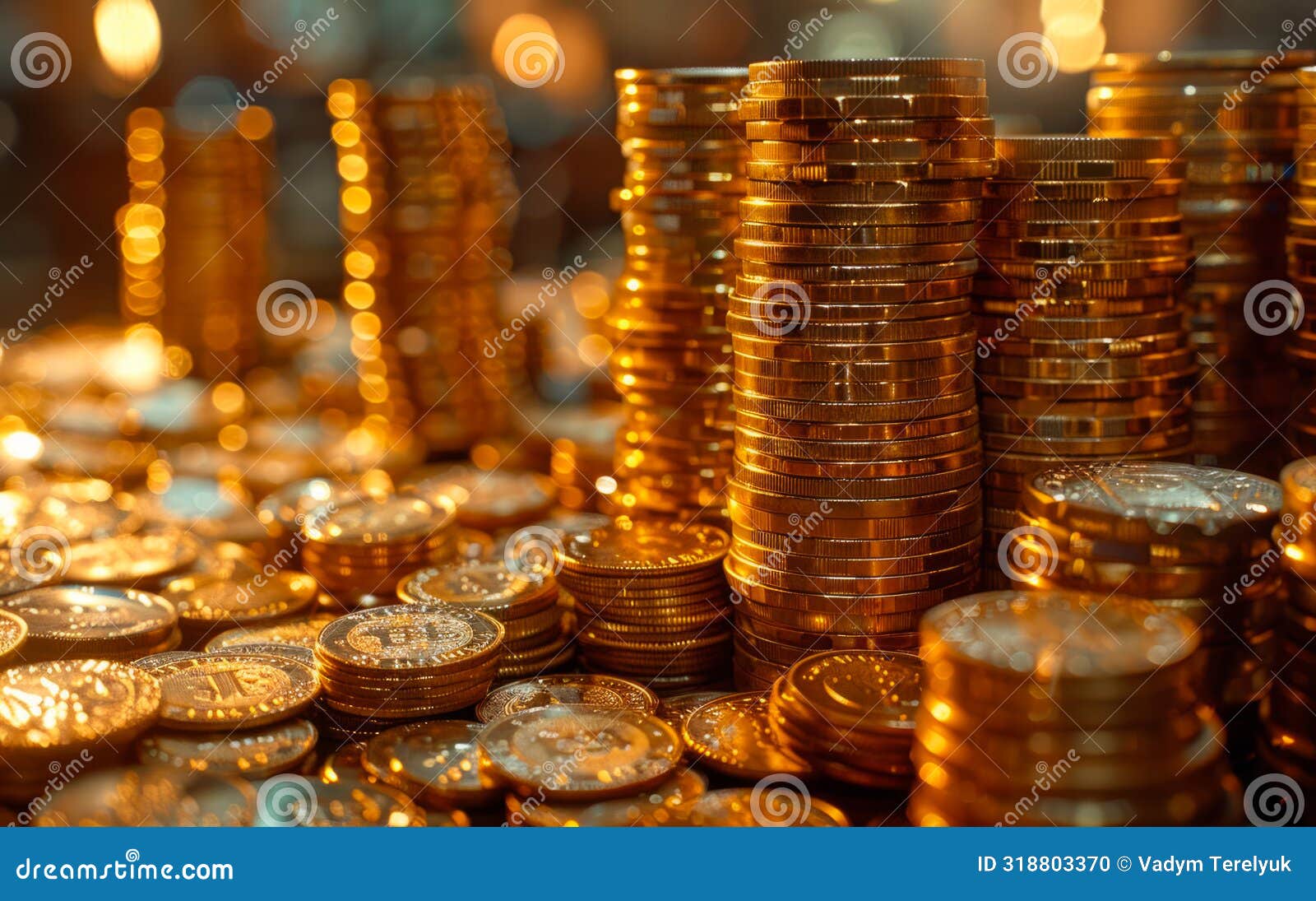 Gold Coins are Stacked in Pile Stock Photo - Image of money, success ...