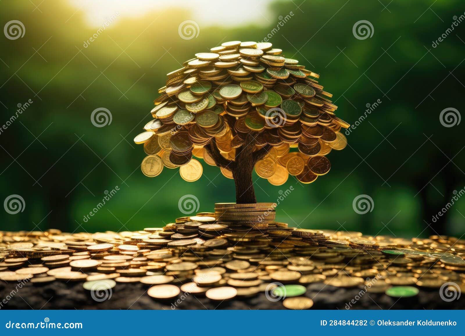 Gold Coins with a Tree, Generative Ai Stock Illustration - Illustration ...