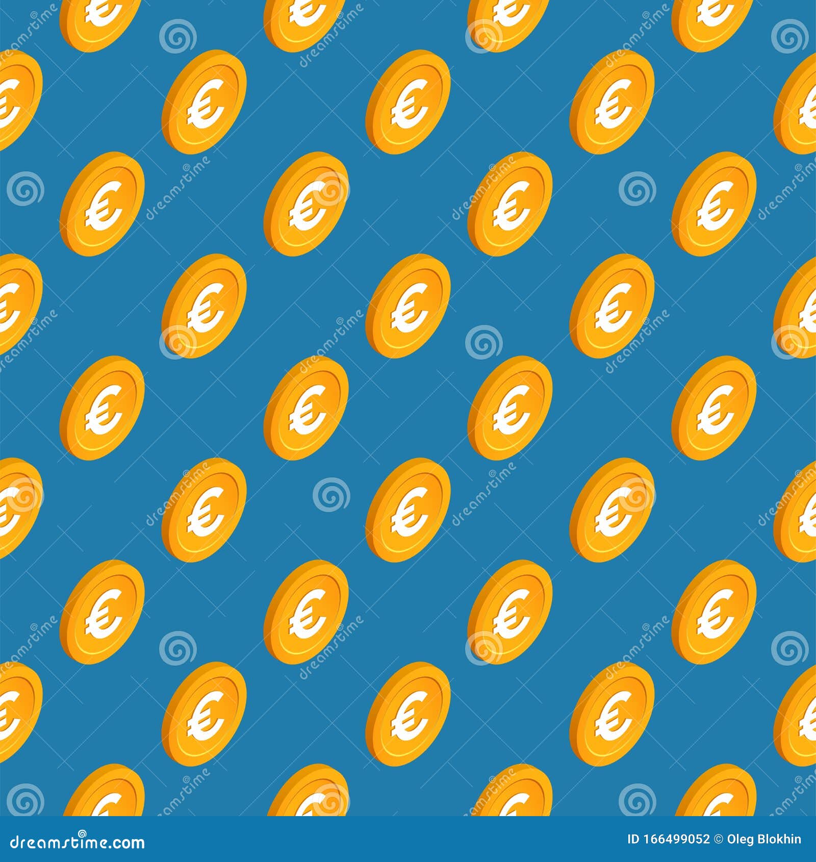 Gold Coins Vector Seamless Pattern. Isometric Golden Euro Chips on Blue ...