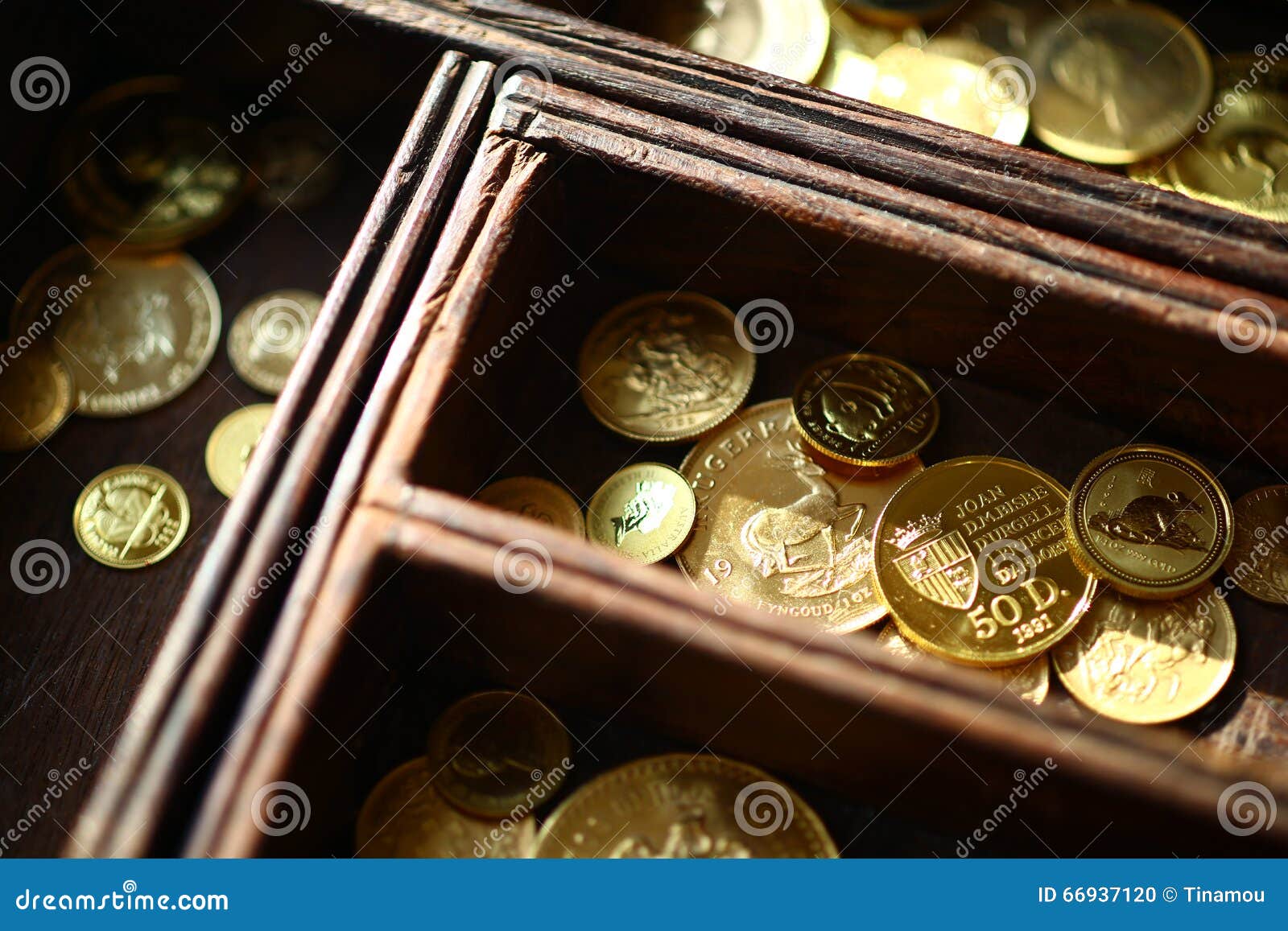 Gold Coins in Wooden Casket Stock Photo - Image of prosperity ...
