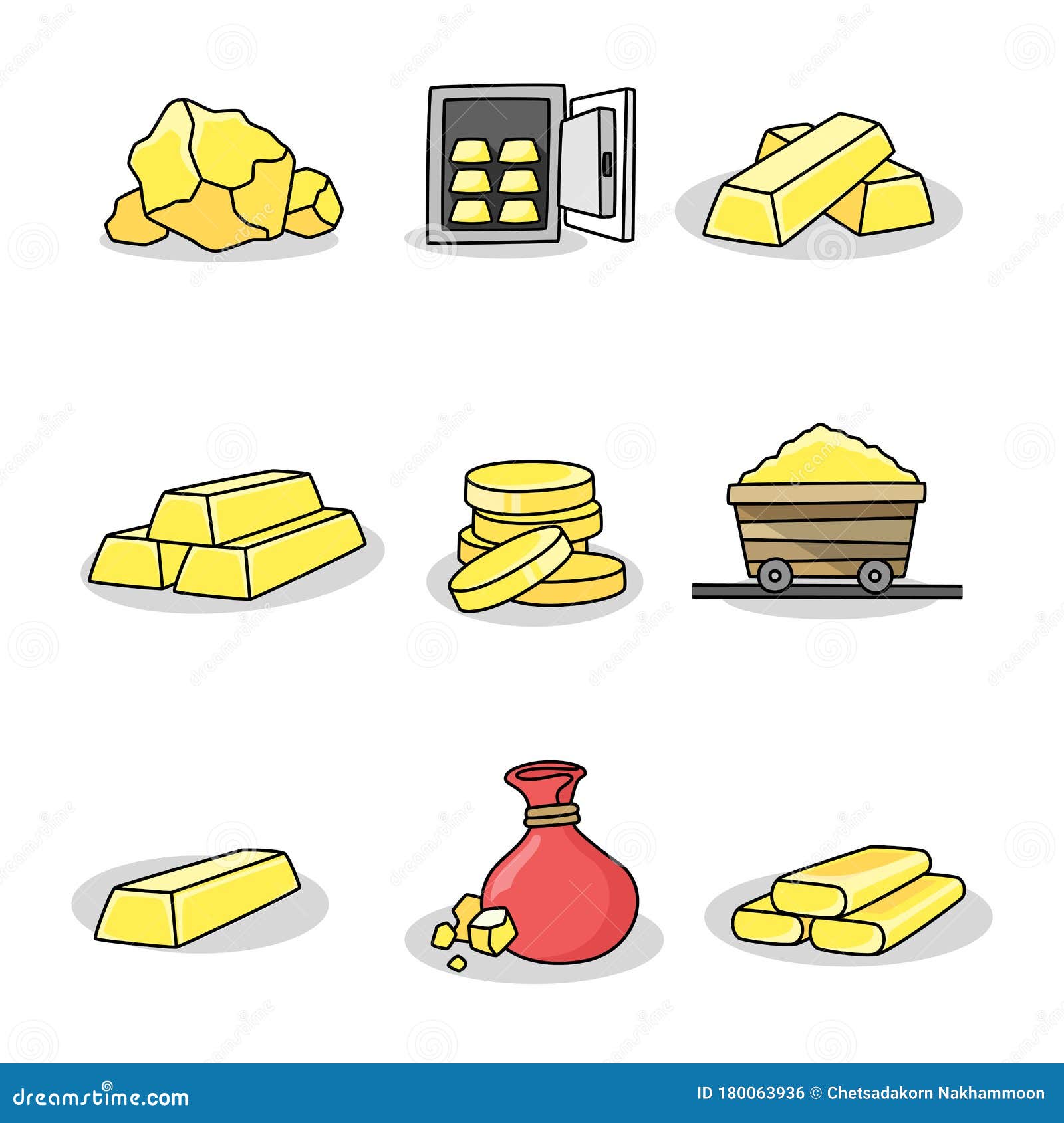 Gold Collection in Drawing Style Vector Set Stock Vector - Illustration ...