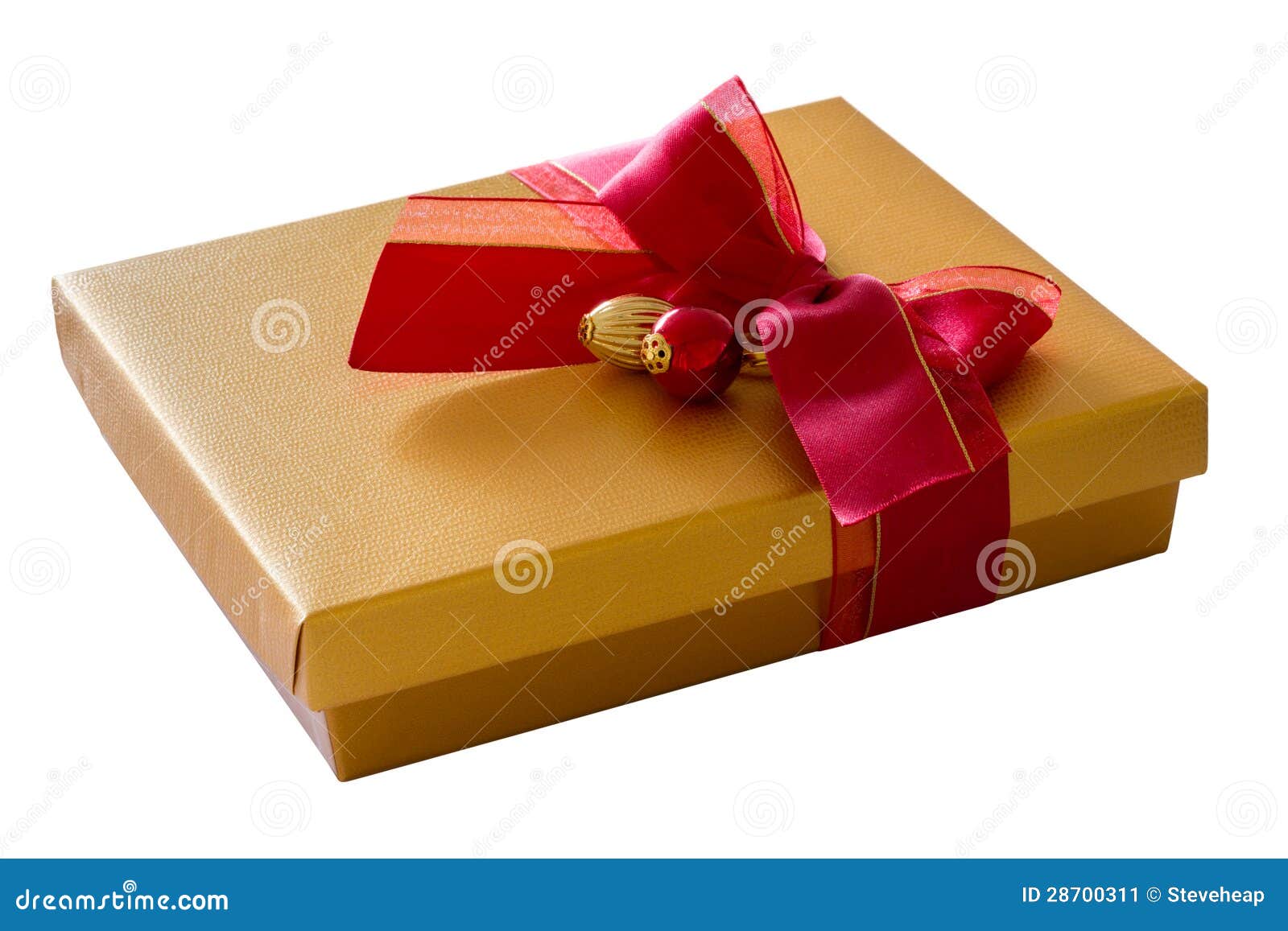 Gold Color Box with Red Ribbon in Bow Stock Image - Image of background ...