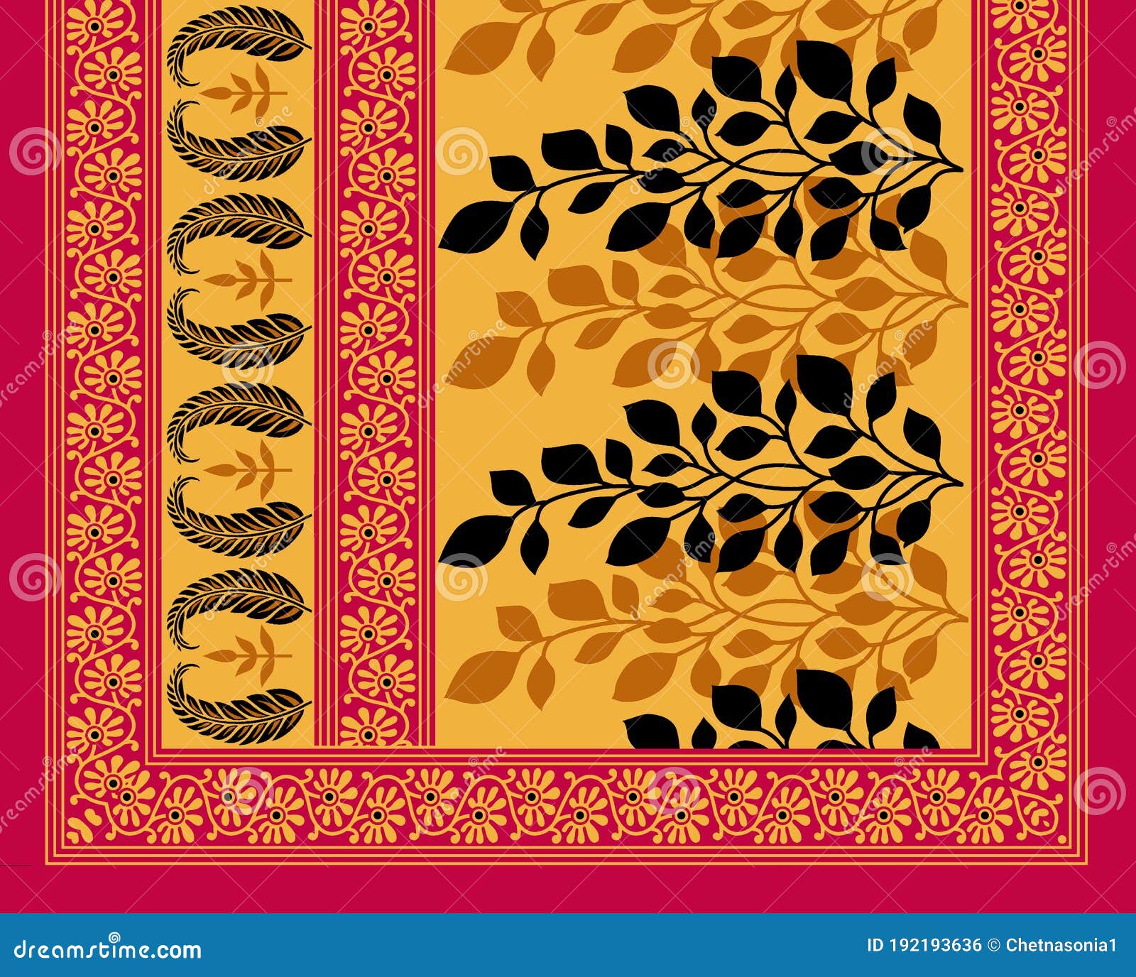 Gold Color Decorative Leaf Design Pattern Background with Red Border ...
