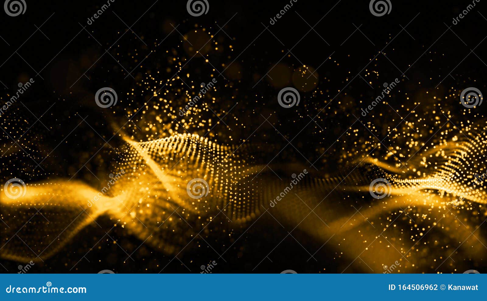 Gold Color Digital Particles Wave Flow Abstract Technology Background ...
