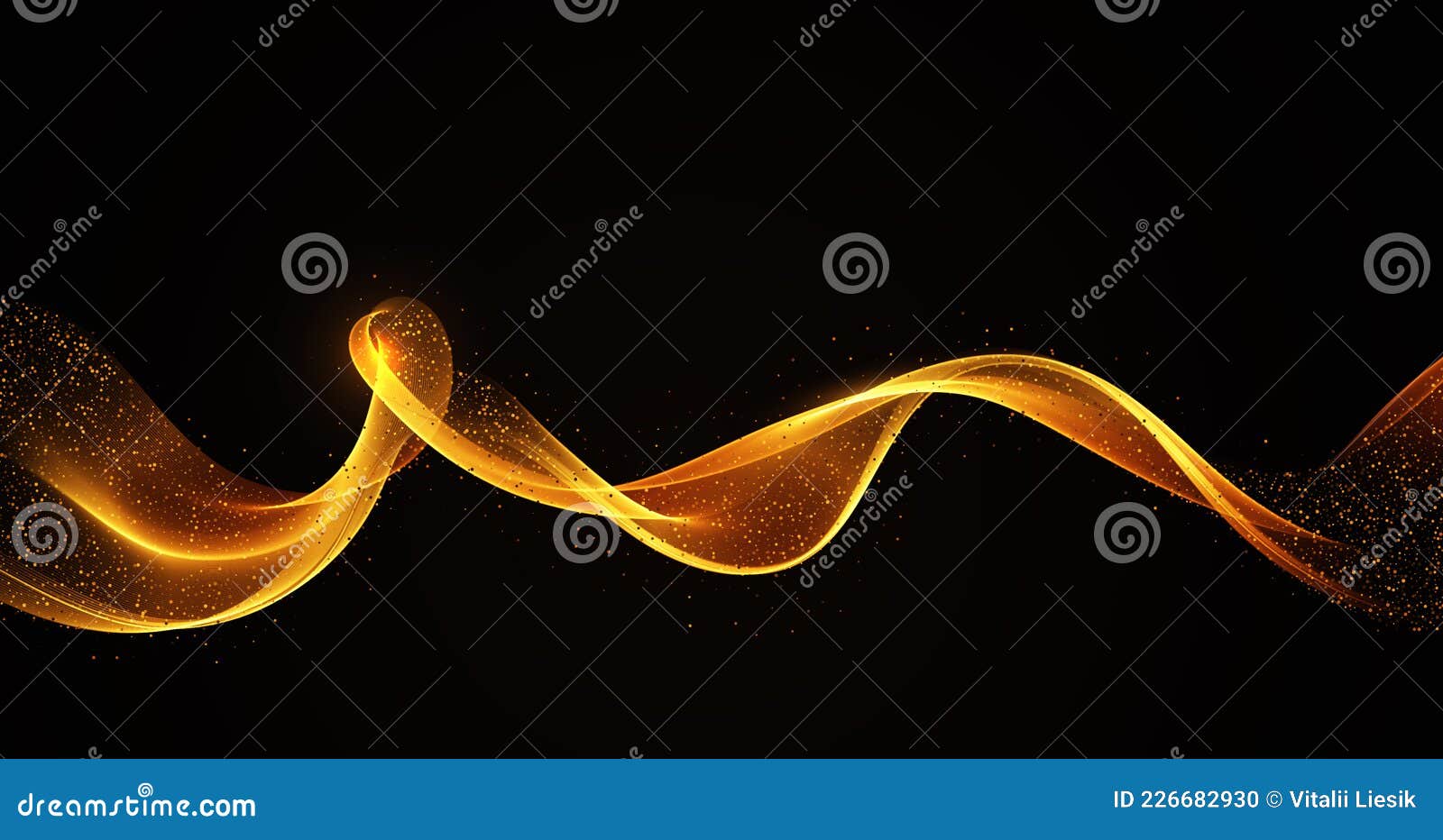 Gold Color Wave on Black Background Abstract Stream of Wavy Lines with ...