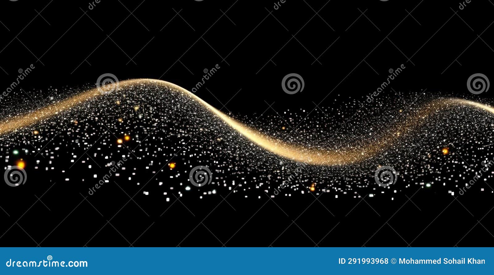 Gold Color Wave Stream of Wavy Lines with Gold Glitter Particles ...