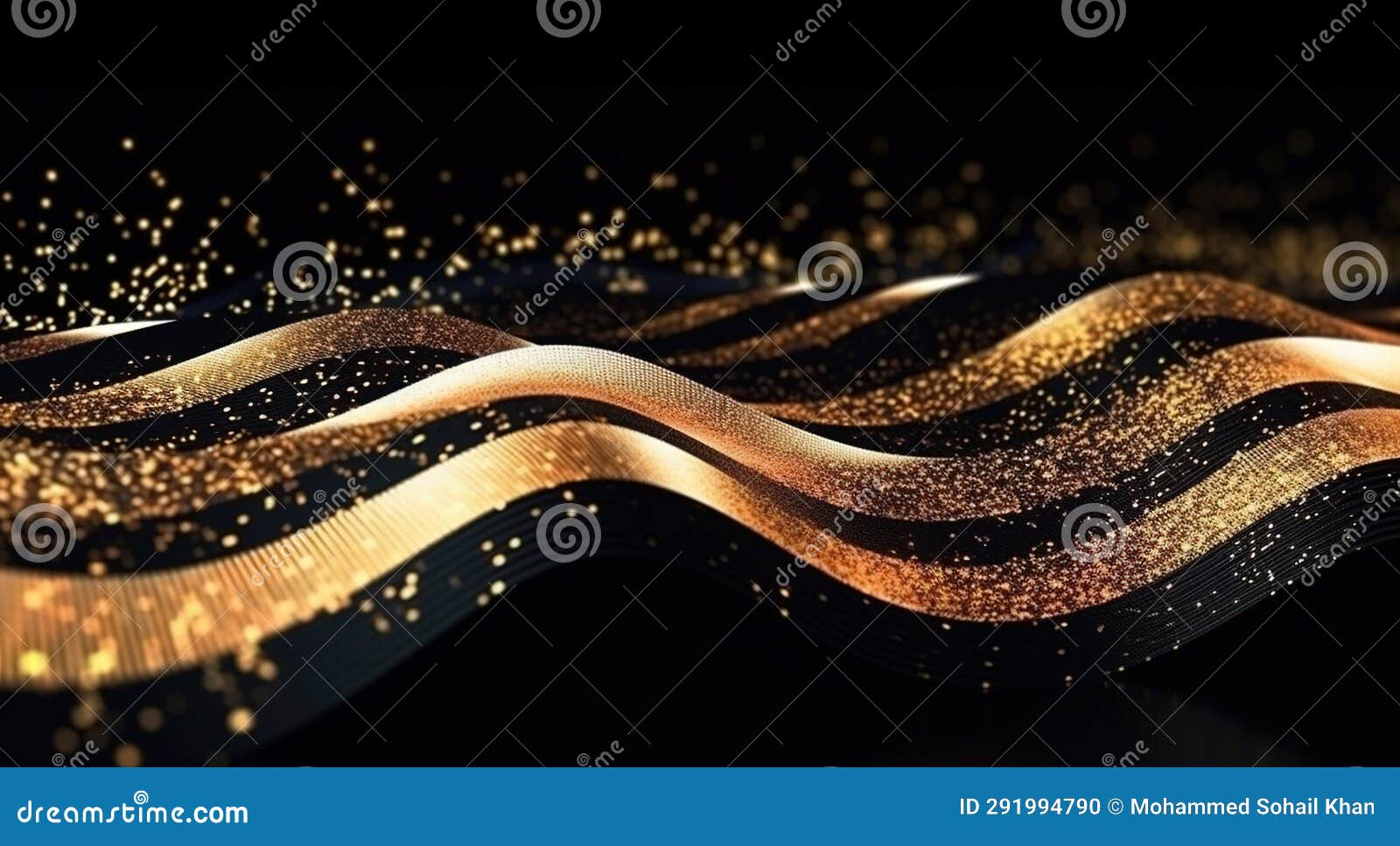 Gold Color Wave Stream of Wavy Lines with Gold Glitter Particles ...
