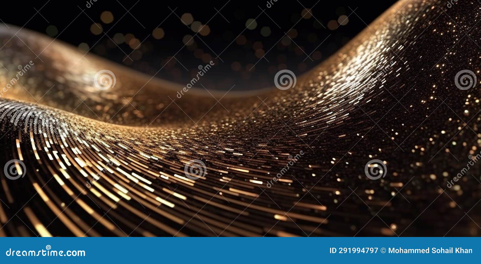 Gold Color Wave Stream of Wavy Lines with Gold Glitter Particles ...