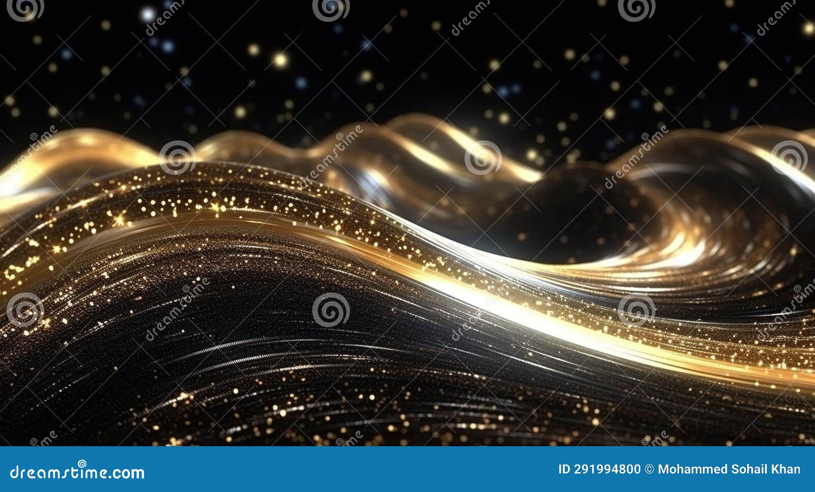 Gold Color Wave Stream of Wavy Lines with Gold Glitter Particles ...