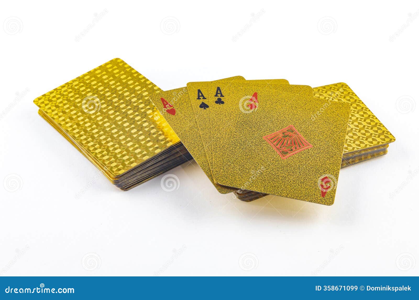 Gold Colored Poker Playing Cards, Deck of Cards on White Background ...