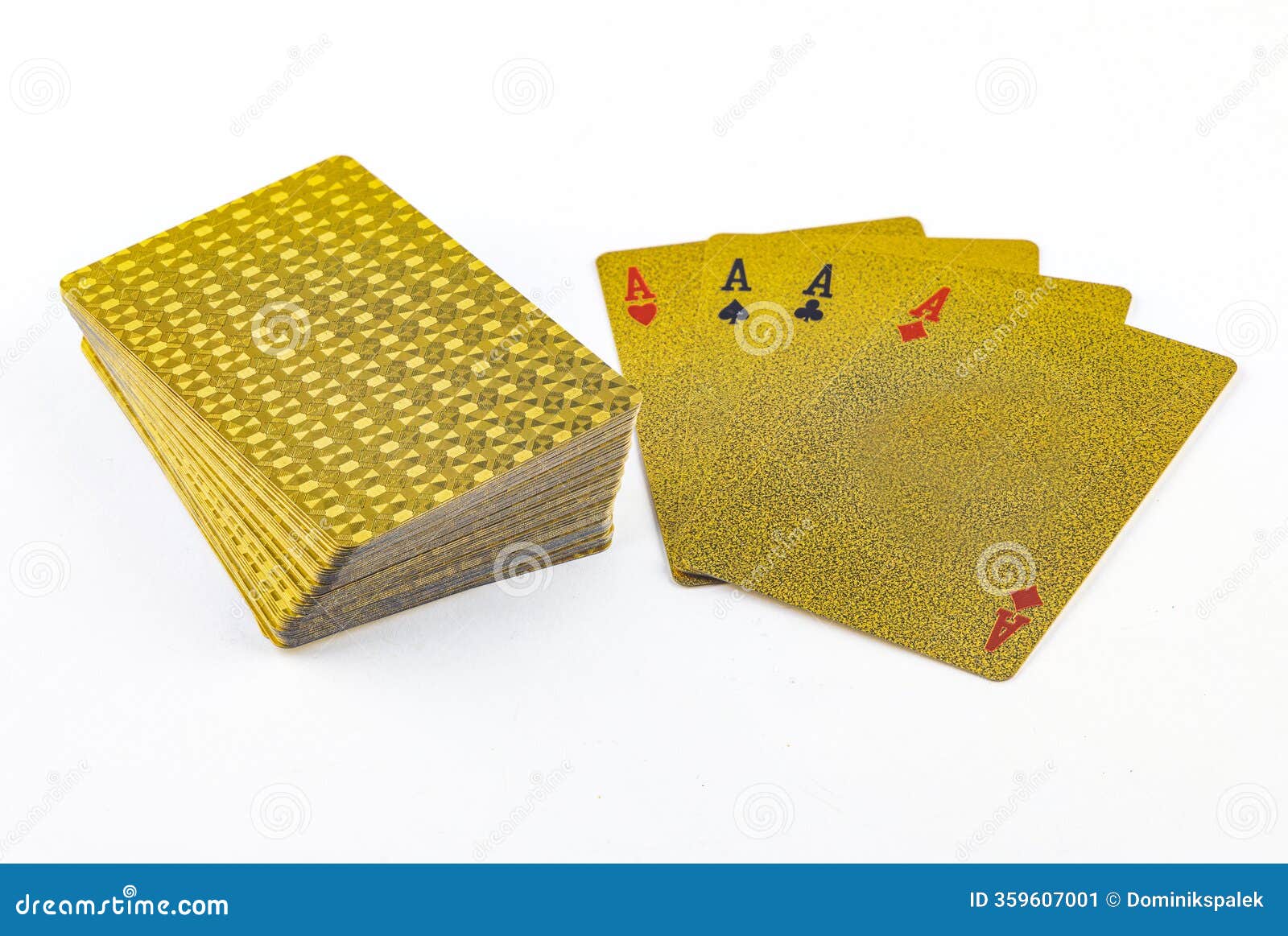 Gold Colored Poker Playing Cards, Deck of Cards on White Background ...