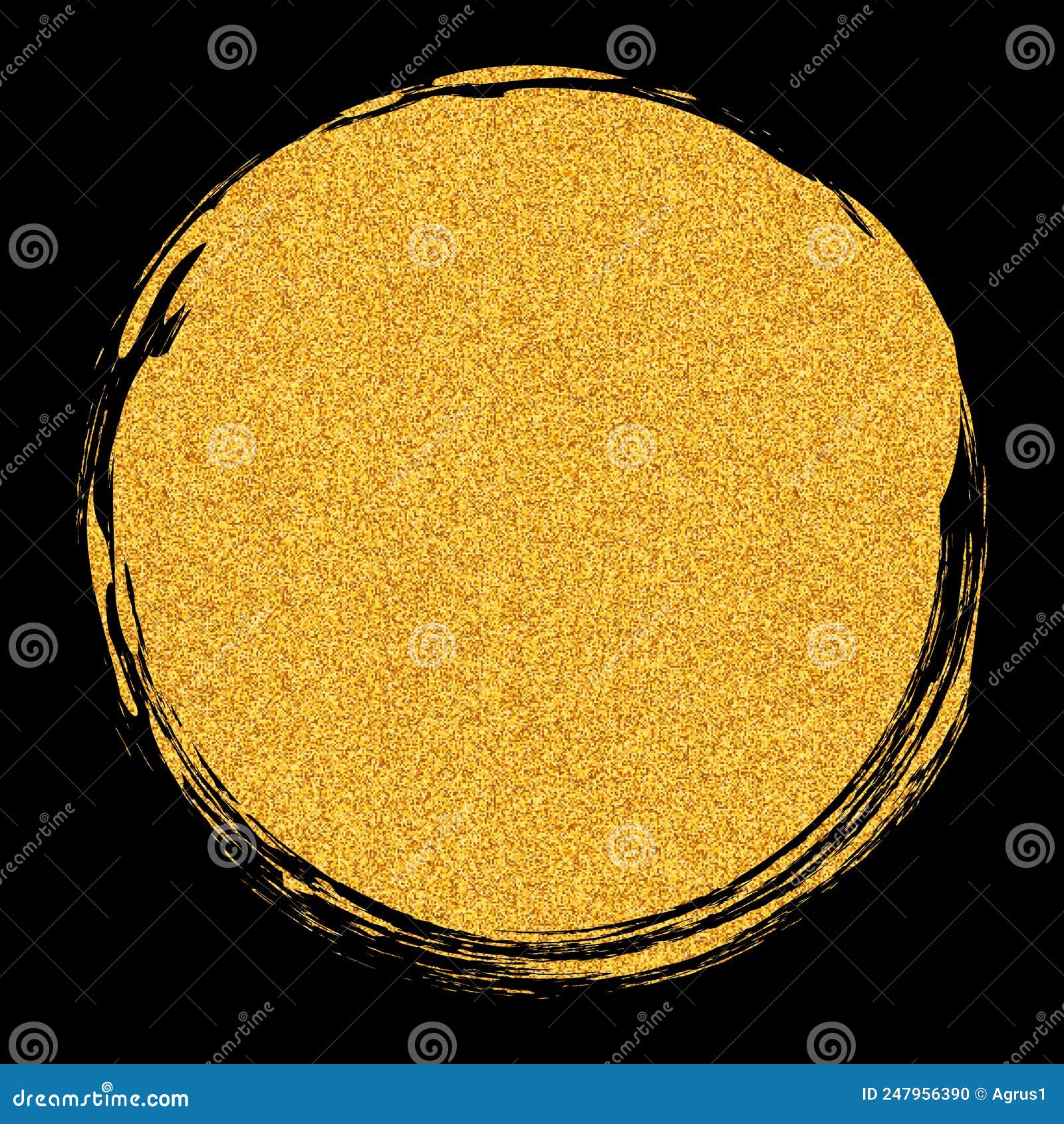 Gold Colored Vector Round Brush Painted Banner Frame on Black ...