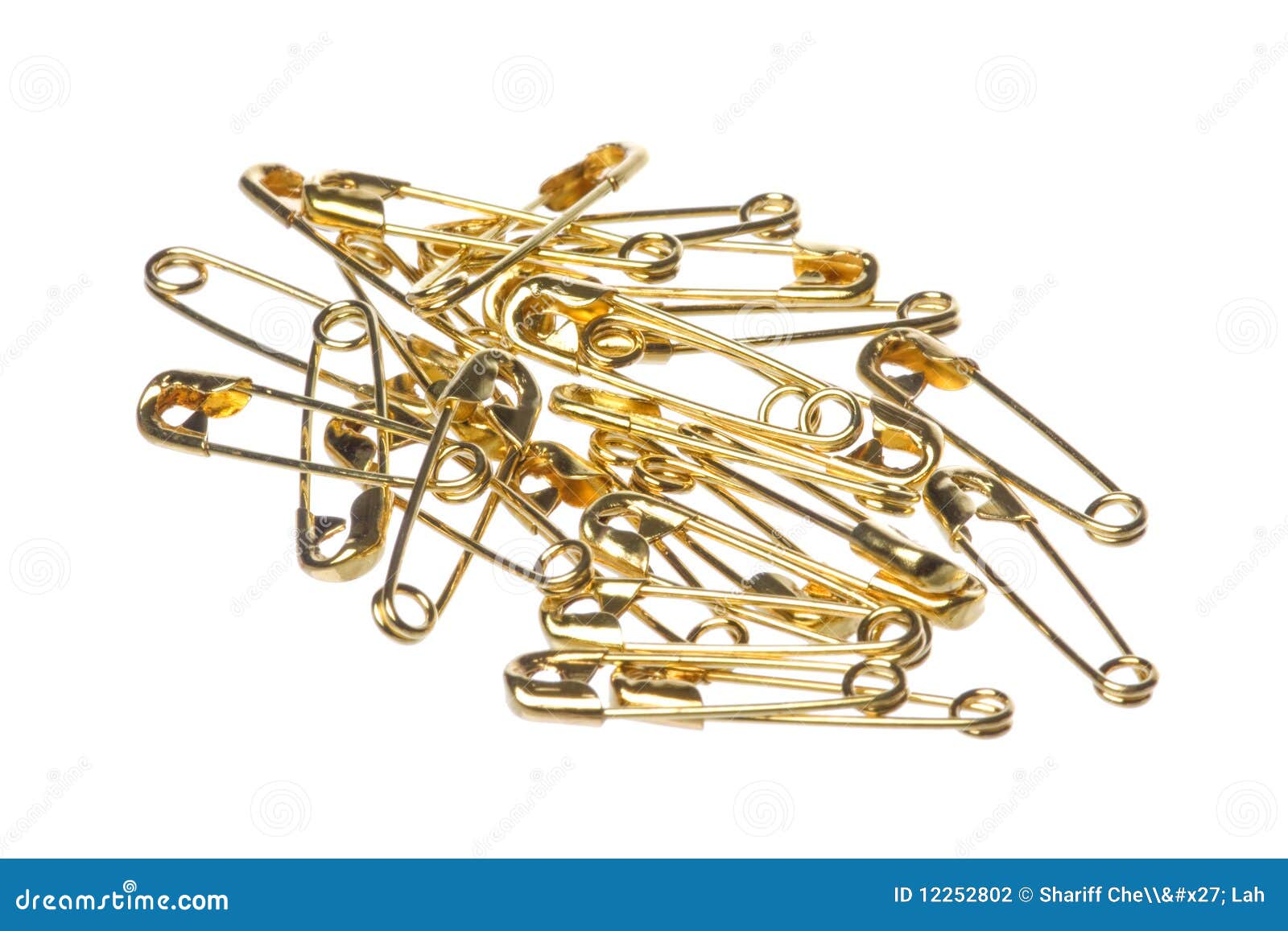 Gold Coloured Safety Pins Macro Isolated Stock Photo - Image of ...