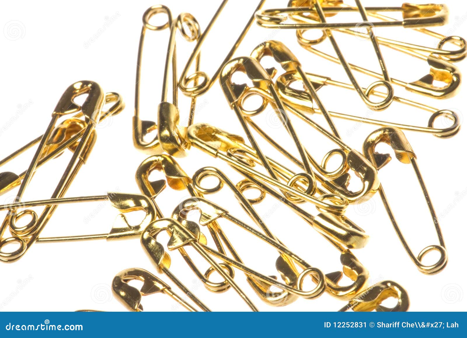 Gold Coloured Safety Pins Macro Isolated Stock Image - Image of safety ...