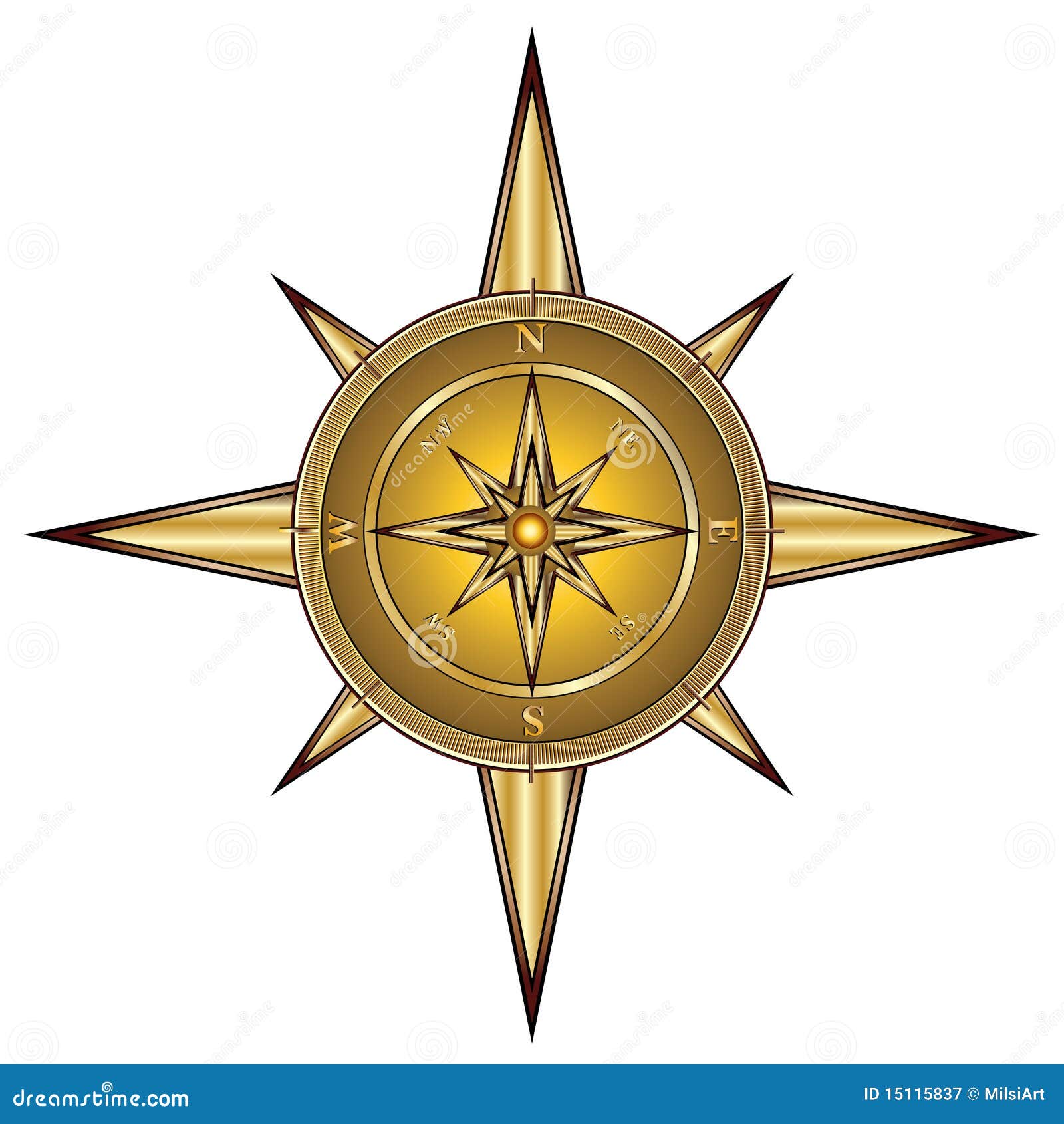 Gold compass stock vector. Illustration of star, arrow - 15115837