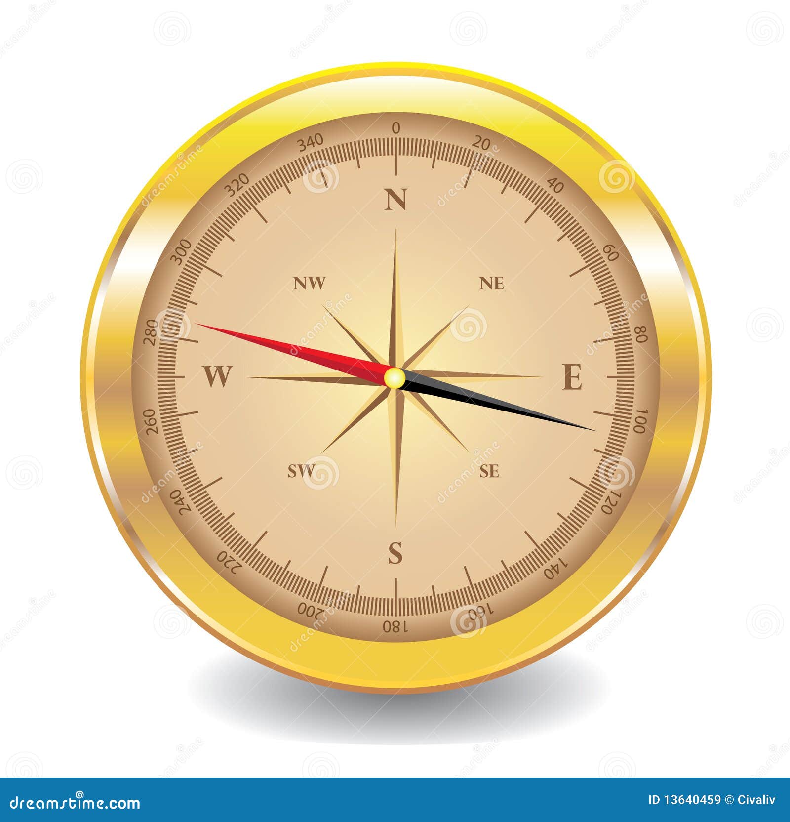 Gold Compass Isolated on White Stock Vector - Illustration of light ...