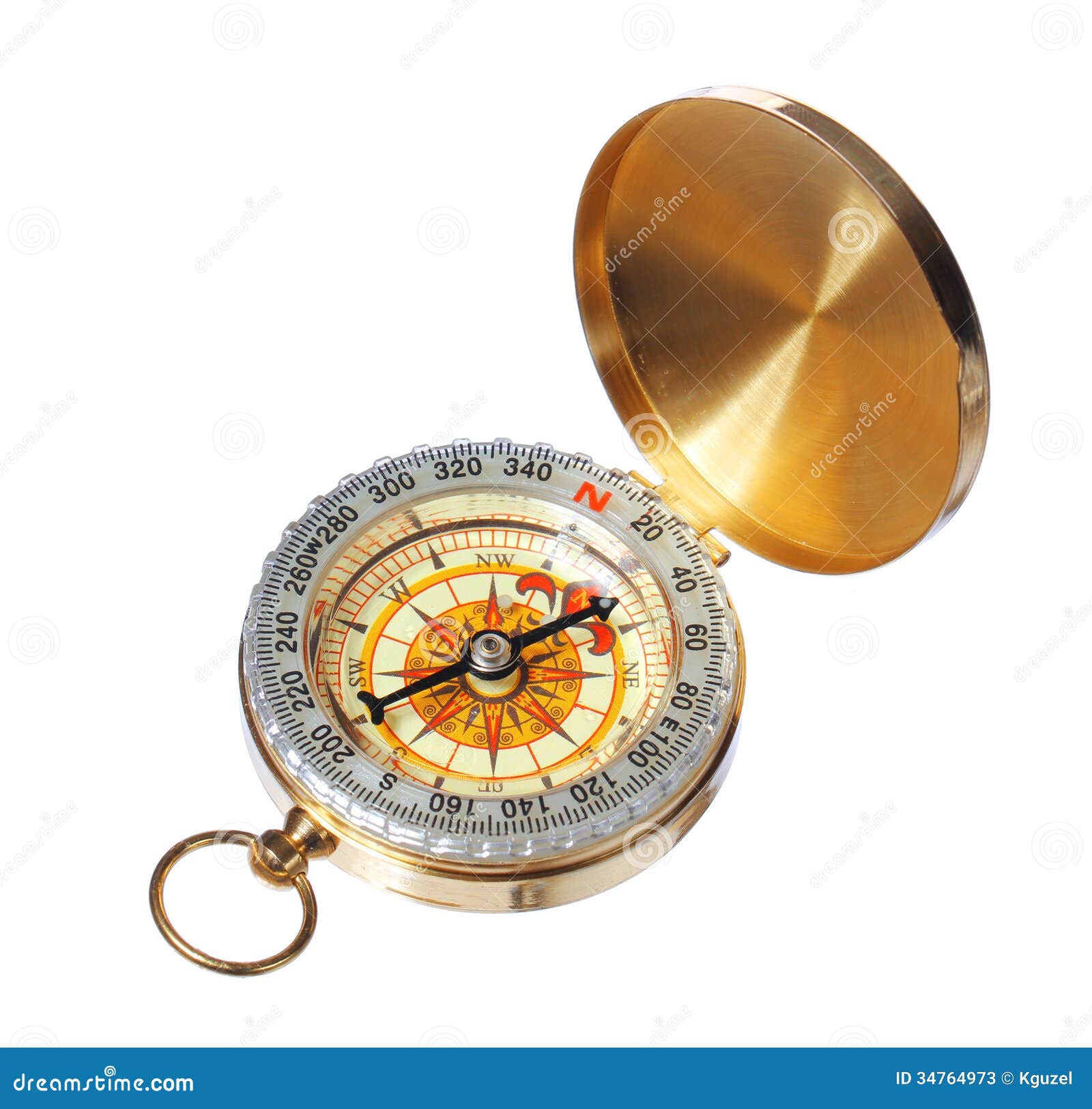 Gold compass isolated stock image. Image of north, brass - 34764973