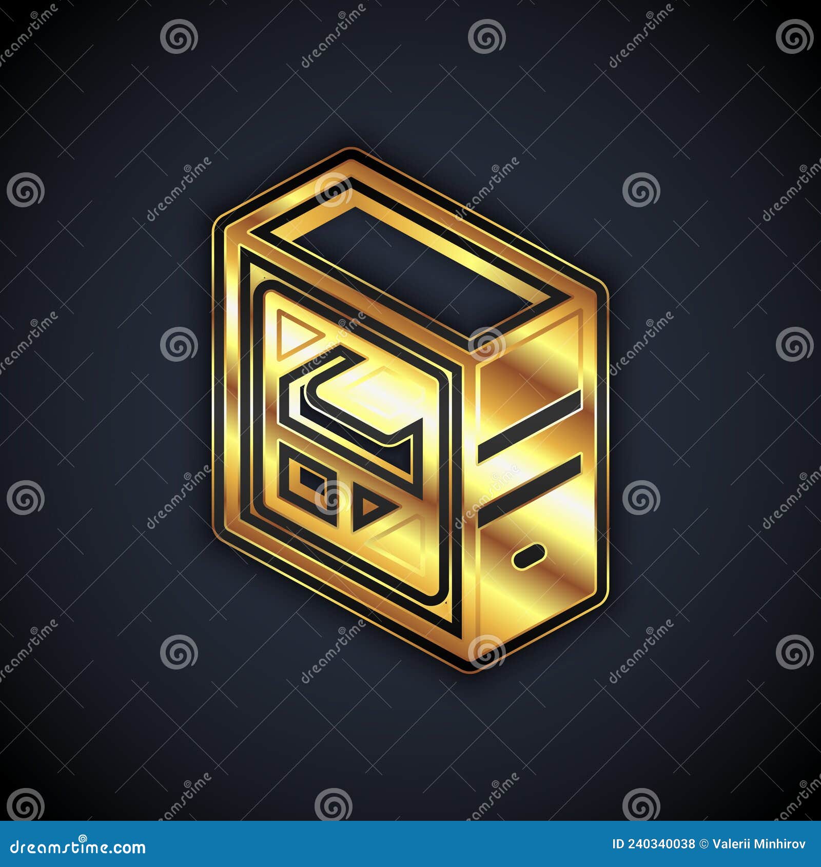 Gold Computer Icon Isolated on Black Background. PC Component Sign ...