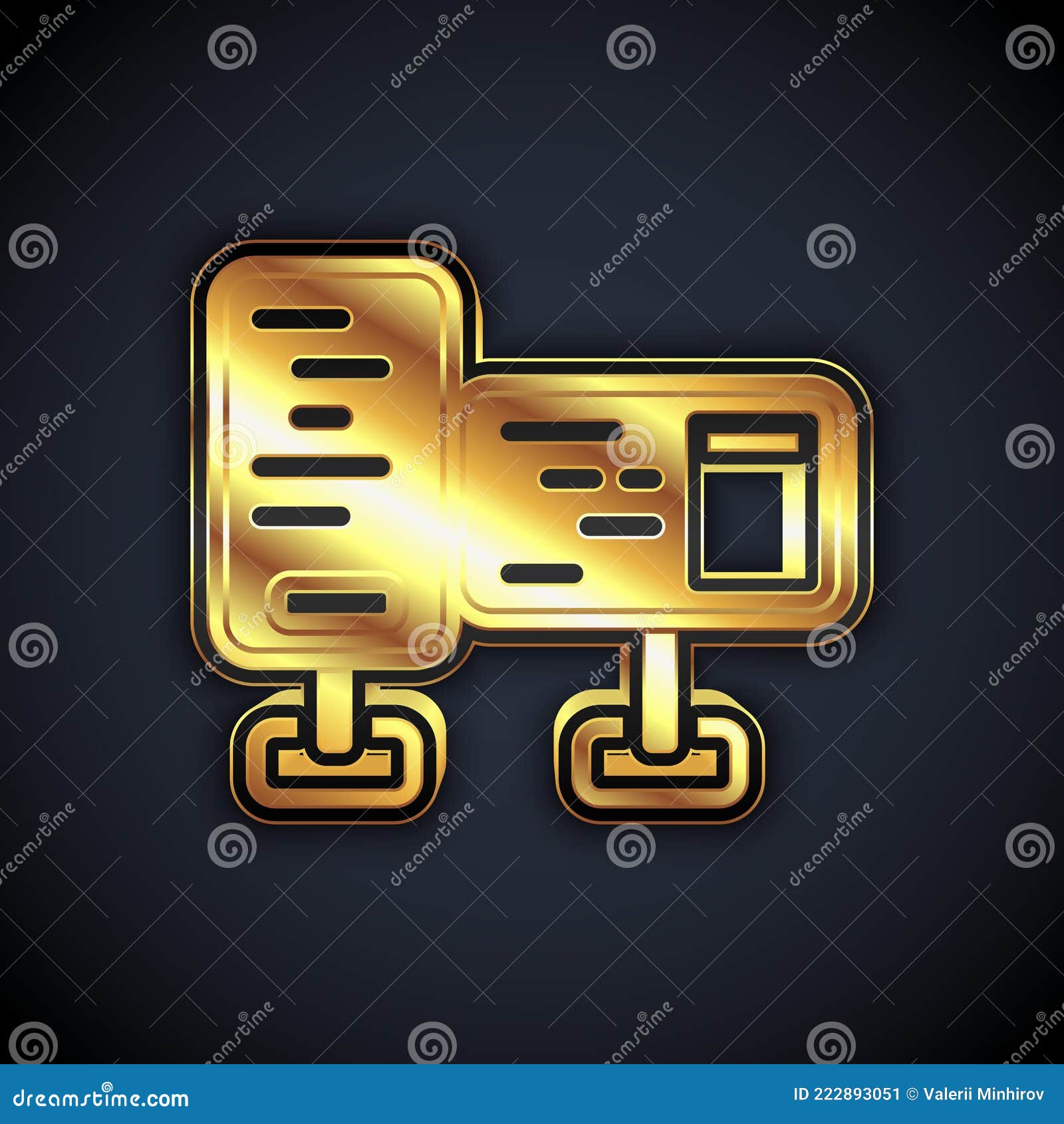 Gold Computer Monitor Screen Icon Isolated on Black Background ...