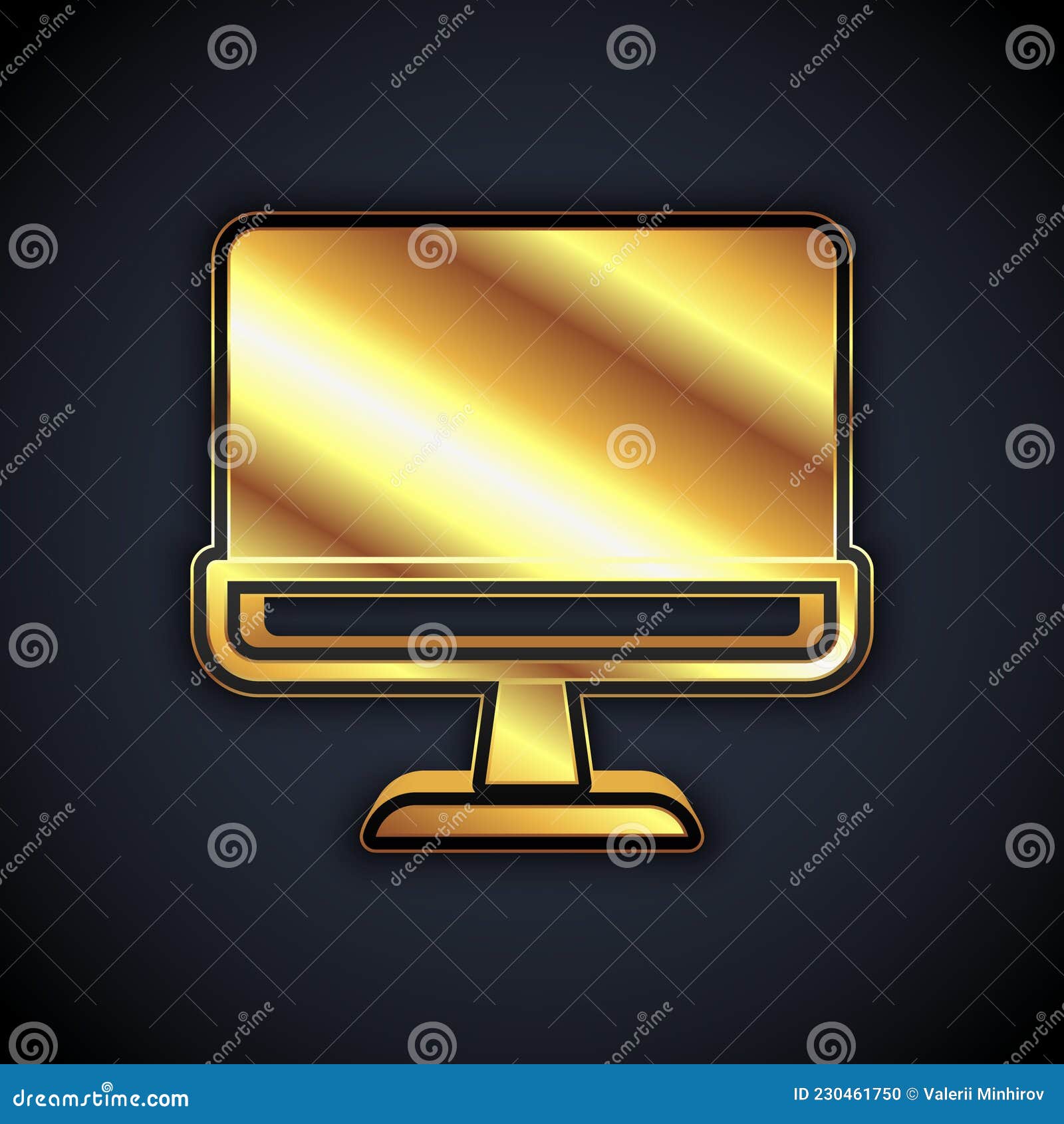 Gold Computer Monitor Screen Icon Isolated on Black Background ...
