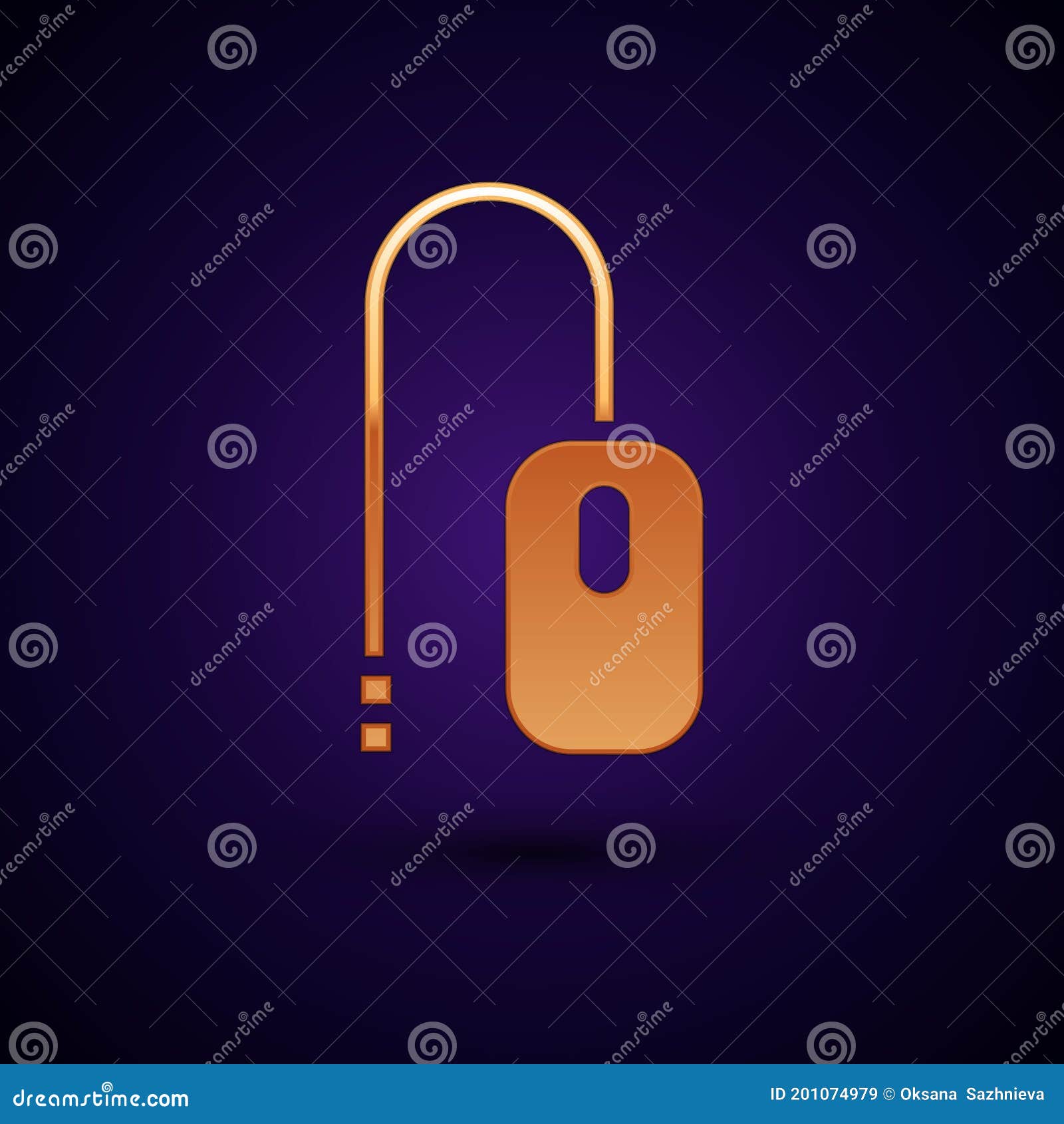 Gold Computer Mouse Icon Isolated on Black Background. Optical with ...