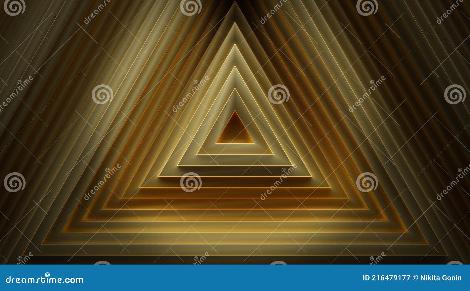 Gold Concentric Triangles 3D Rendering Stock Illustration ...