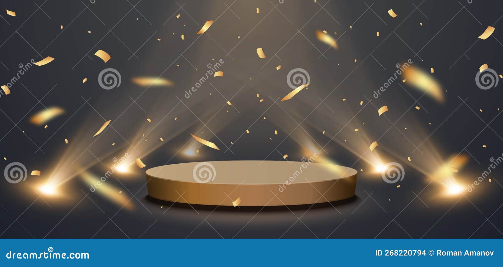Gold Confetti with Award Podium and Spotlights. Winner Vector ...