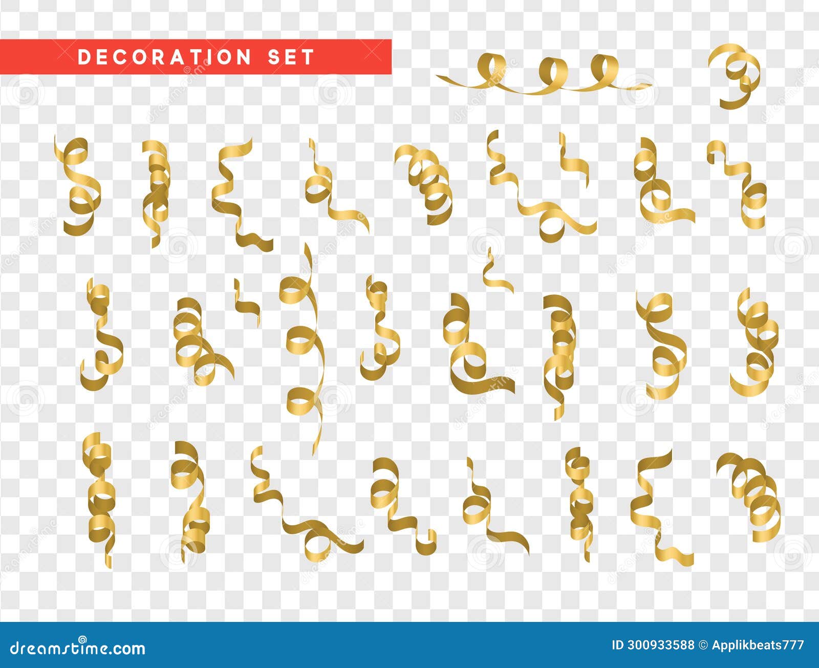 Gold Confetti Celebration. Ribbon Serpentine, Isolated with ...