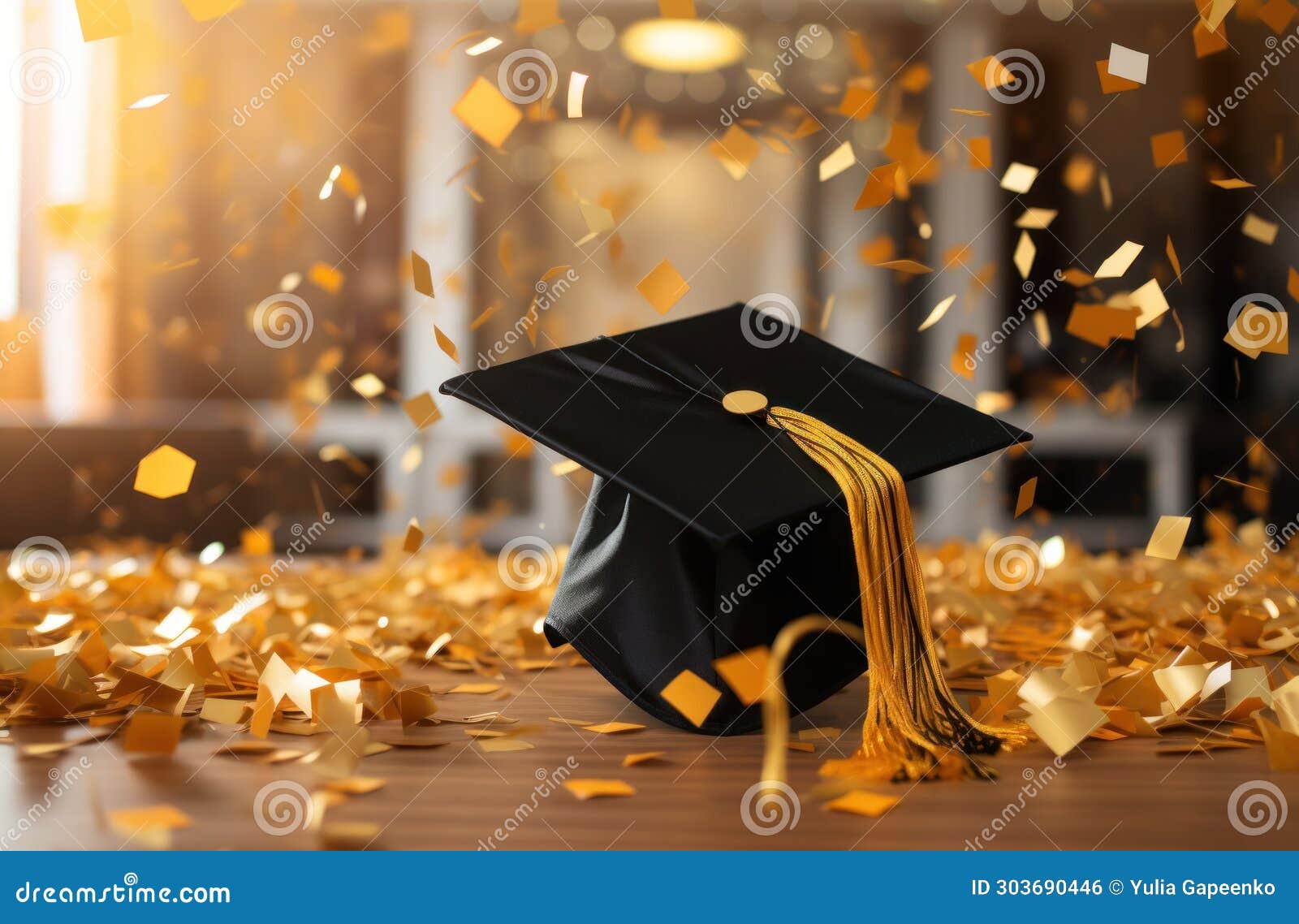 Gold Confetti at the End of Graduation Cap Stock Photo - Image of ...